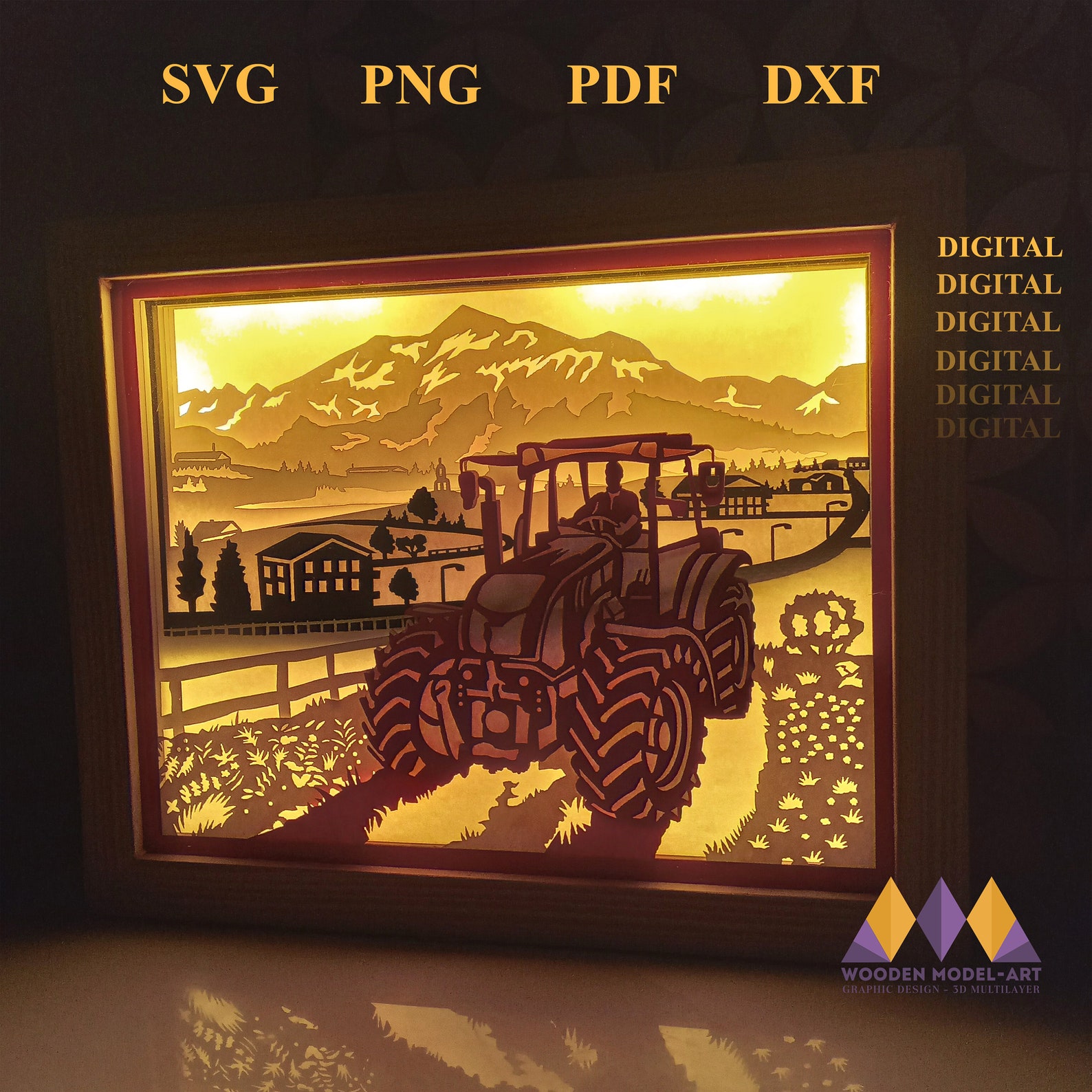 Tractor Paper Cut Light Box, Tractor 3d Layered, Farm Tractor Shadow ...