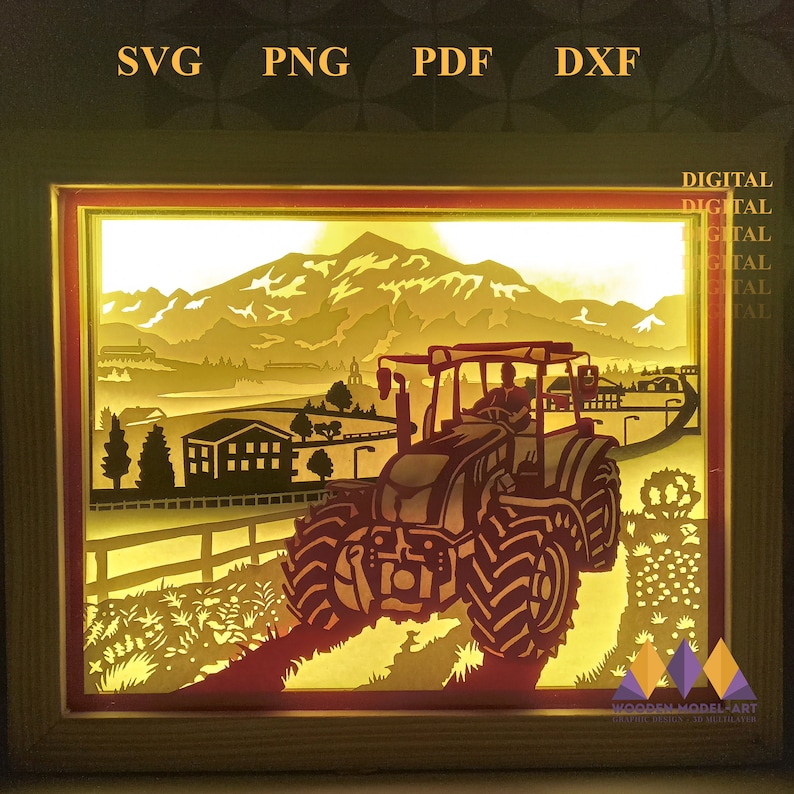 Tractor Paper Cut Light Box Tractor 3d Layered Farm Tractor | Etsy