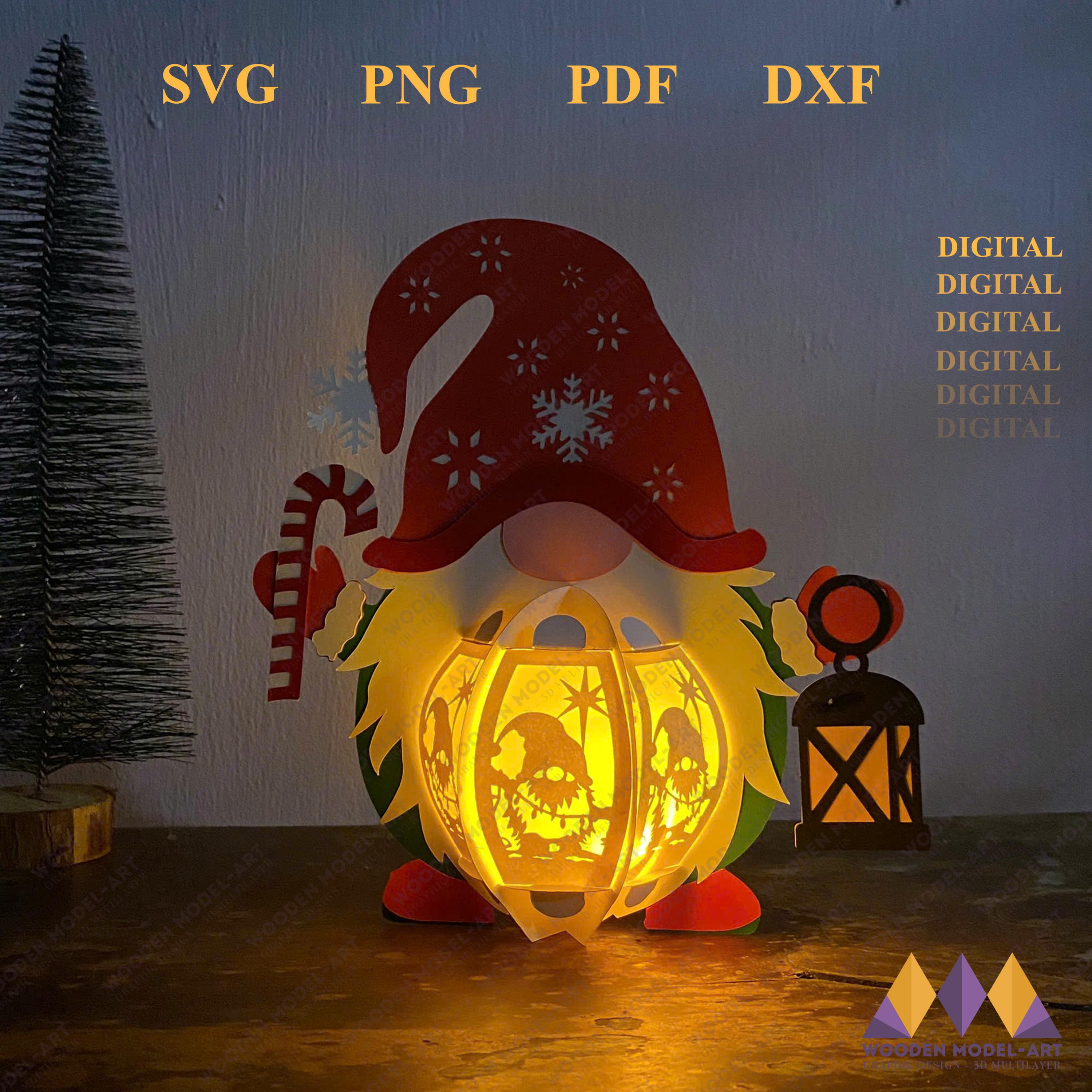 Gnome Lantern SVG, Christmas Gnome PDF Templates for You Diy Christmas ...