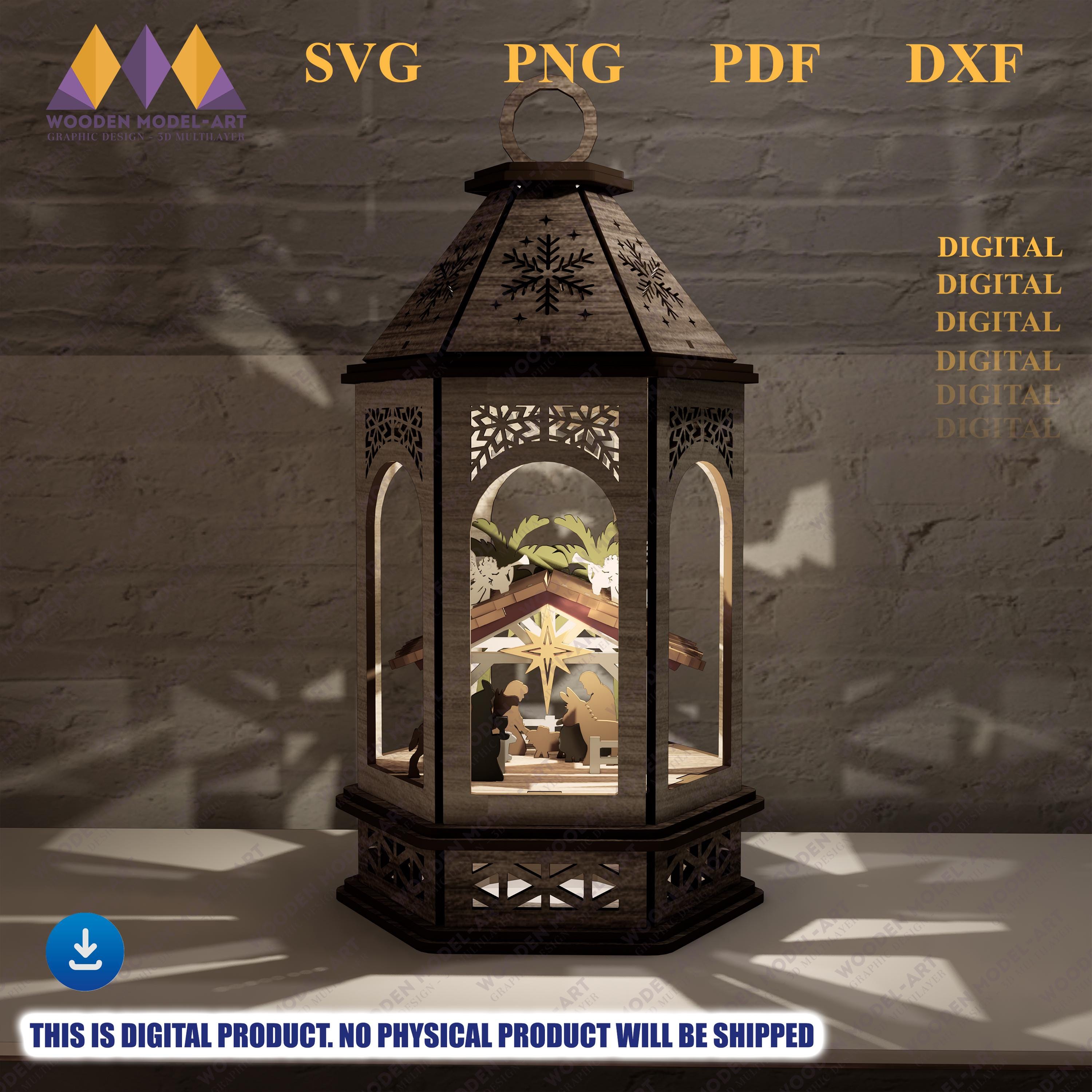 Laser Cut Nativity Scene Lantern: 3D Christmas Table Lamp Decor (SVG ...