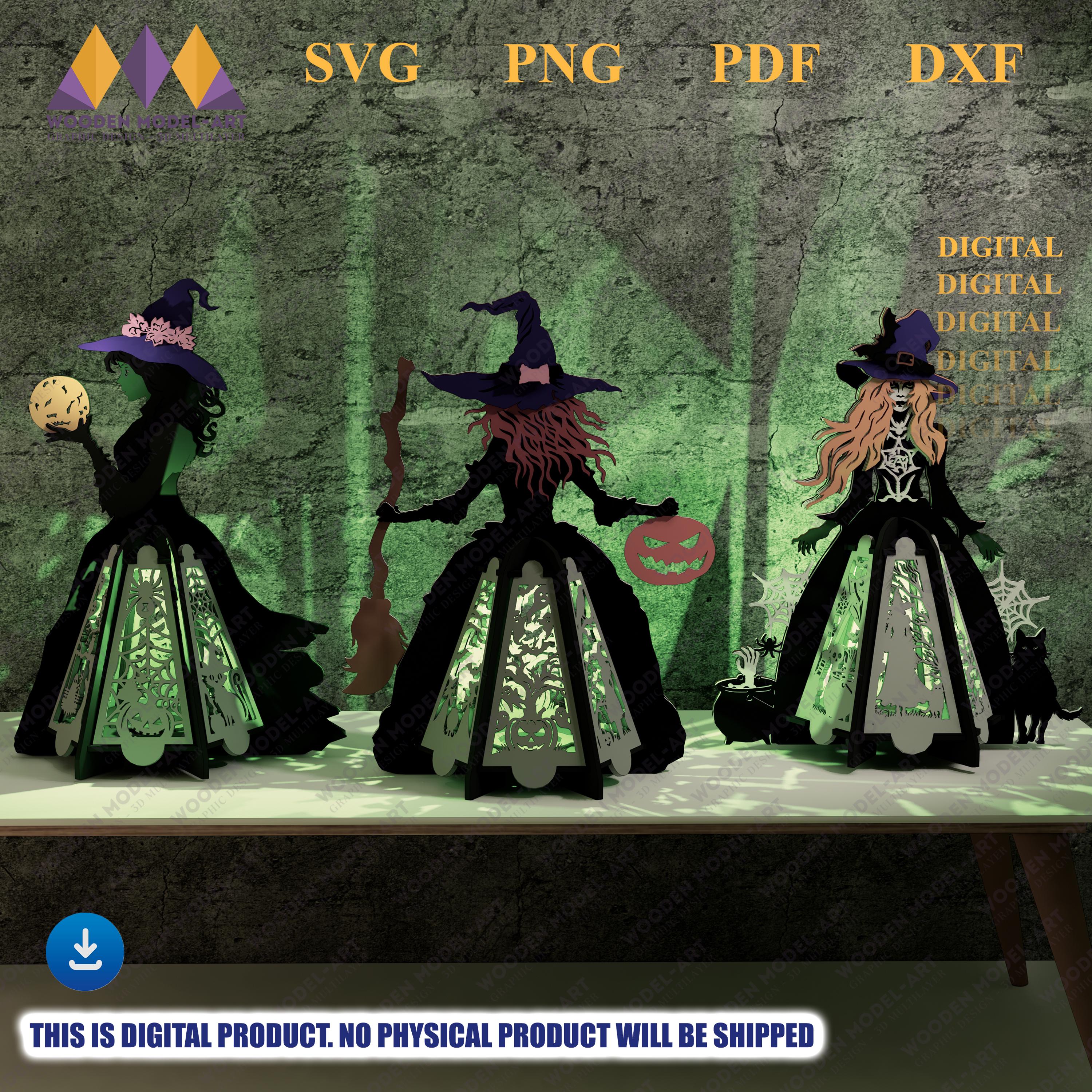 Witch Lantern SVG Laser Cut Files: Halloween Table Lamp, Tealight ...