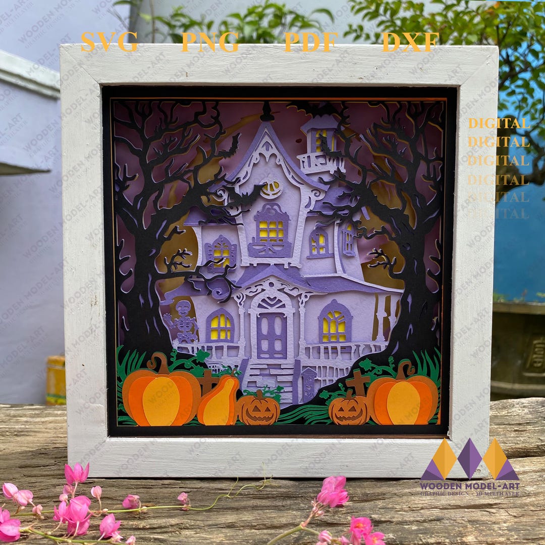 Halloween Haunted House Shadow Box SVG Template (digital Download) - Etsy