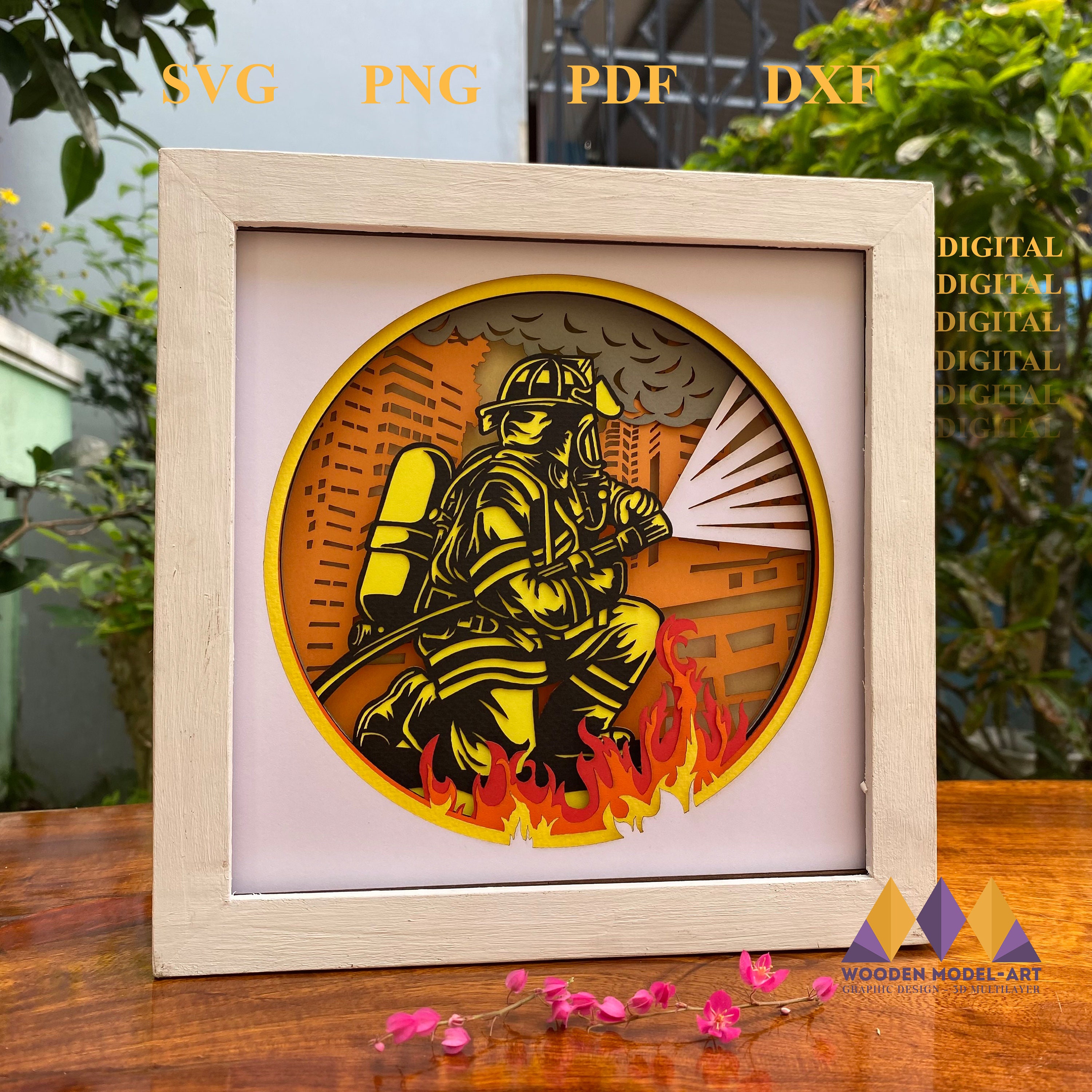 Firefighter Svg Light Box Fireman Shadow Box Firefighter - Etsy Canada