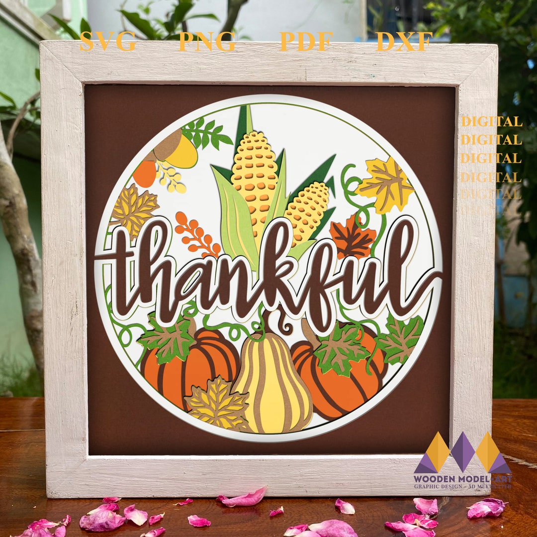 3D THANKFUL Svg - THANKSGIVING Svg - FALL Shadow Box Svg - for Cricut ...