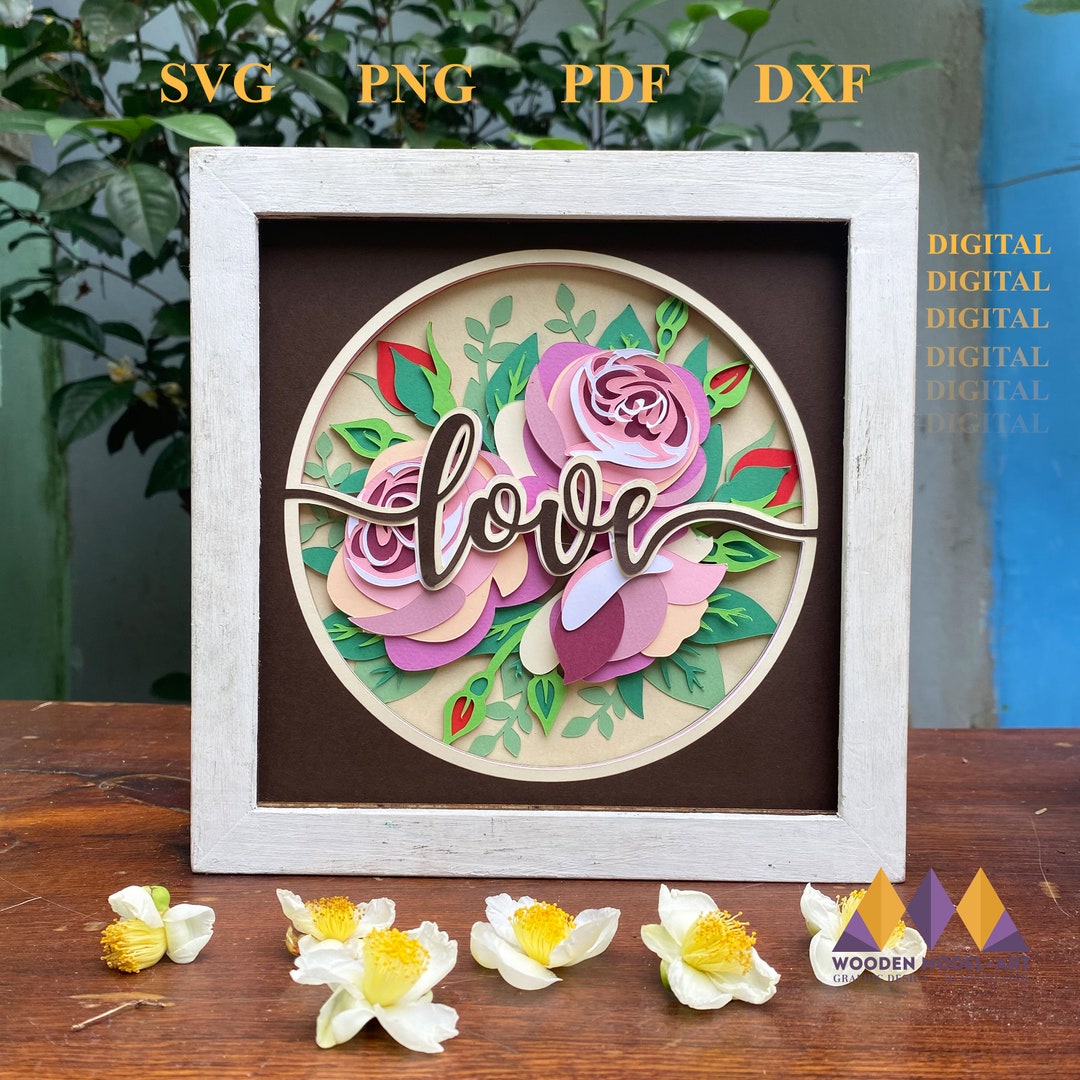 3D VALENTINE'S SVG Shadow Box Rose LOVE Svg Rose Svg Love Valentine's ...