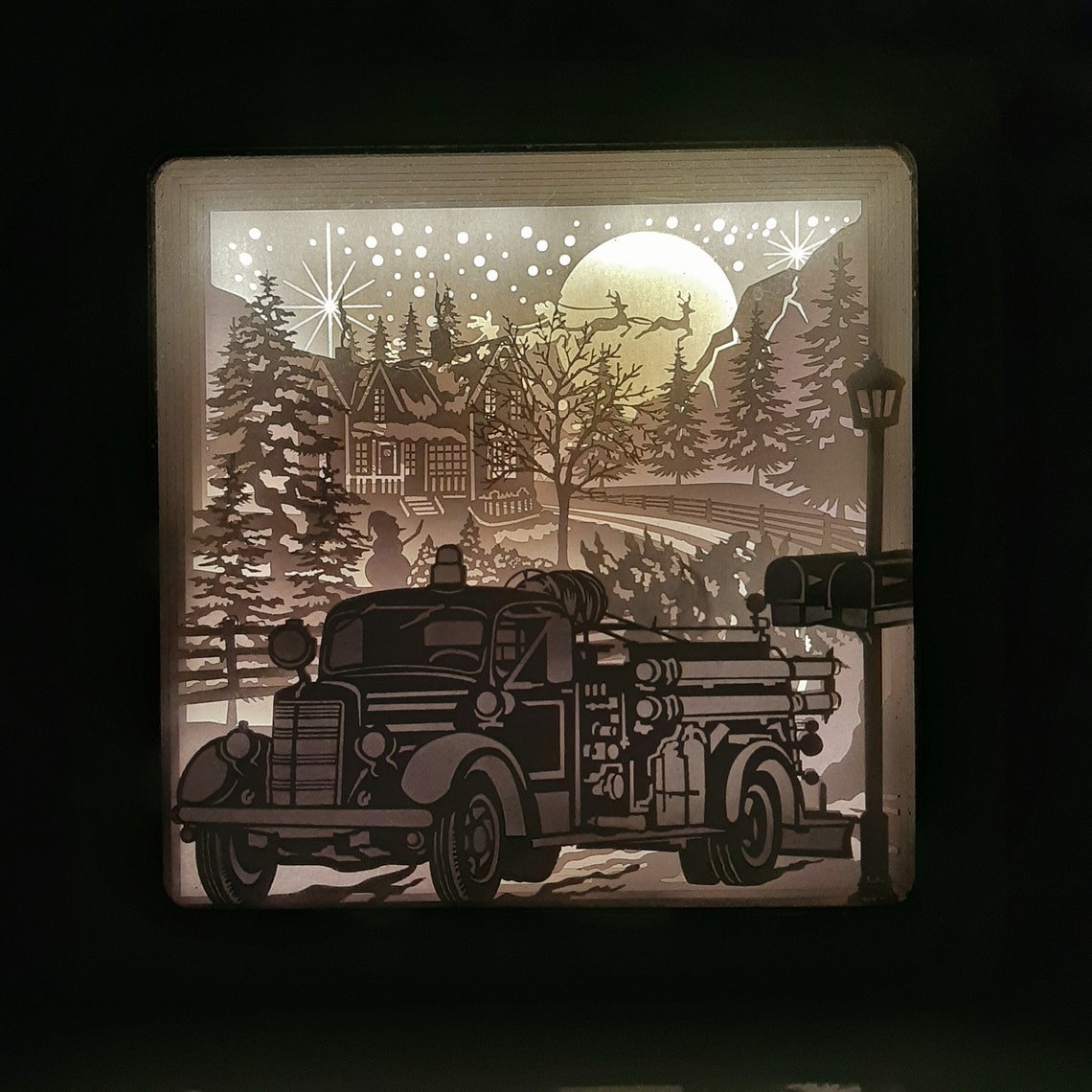 Fire Truck Christmas Shadow Box/firefighter Shadow Box/light - Etsy