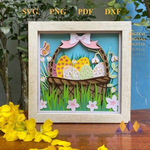 3D Easter Basket Shadow Box: Floral Paper Art (SVG, PDF, DXF) - Etsy