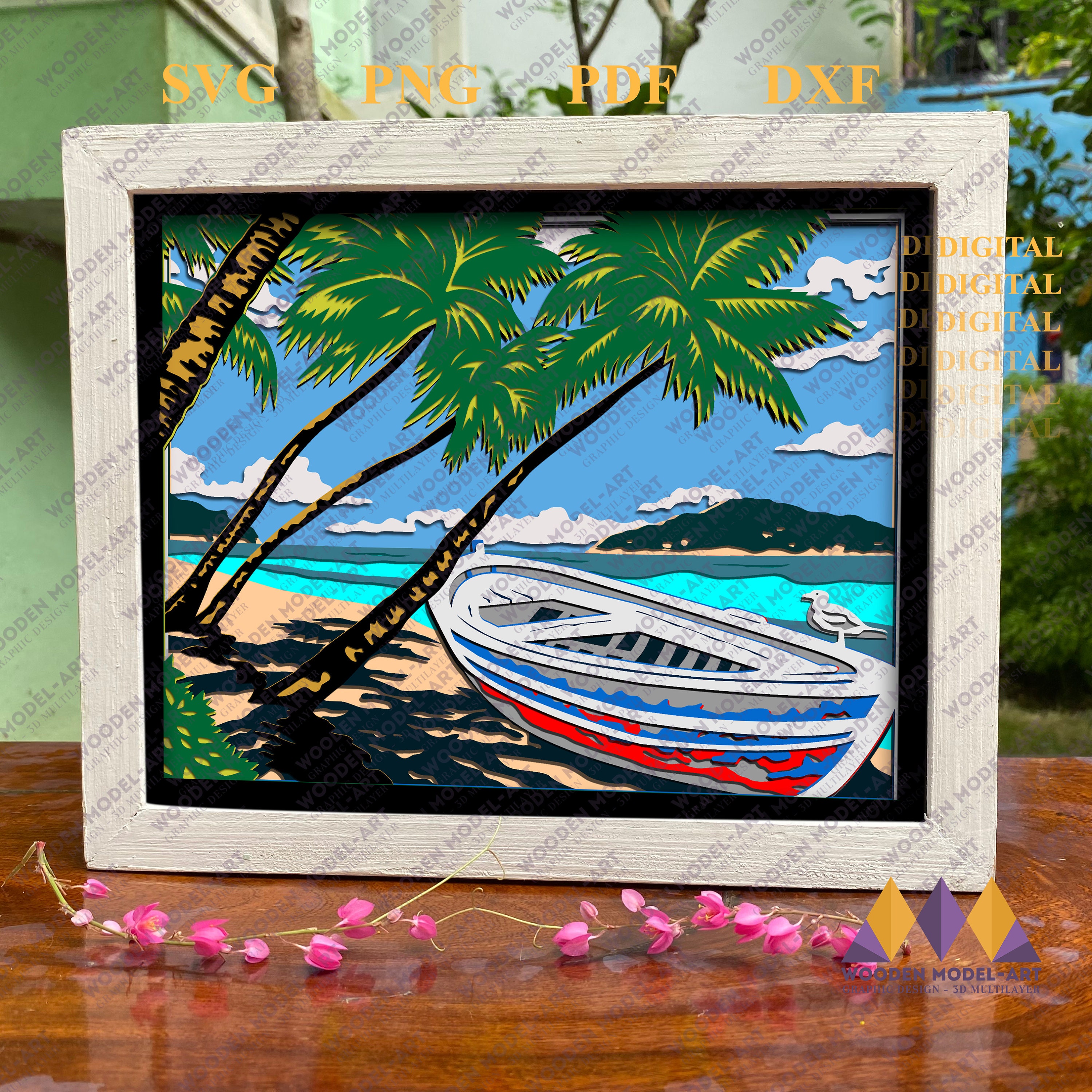 3D Beach Scene Shadow Box SVG: Boat Landscape (digital Download) - Etsy