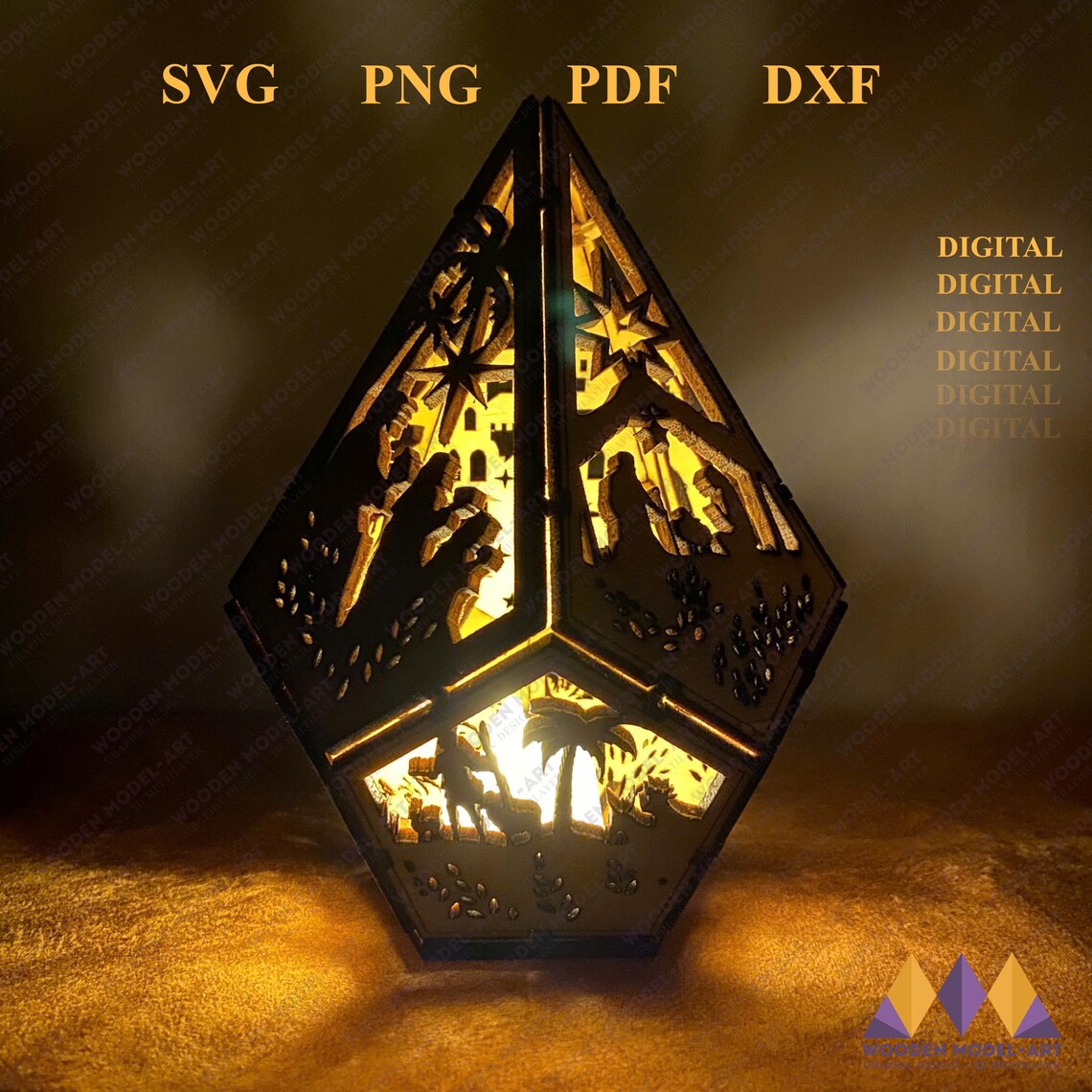 Nativity Laser Cut File: Pentagon Lantern Christmas Scene (digital ...
