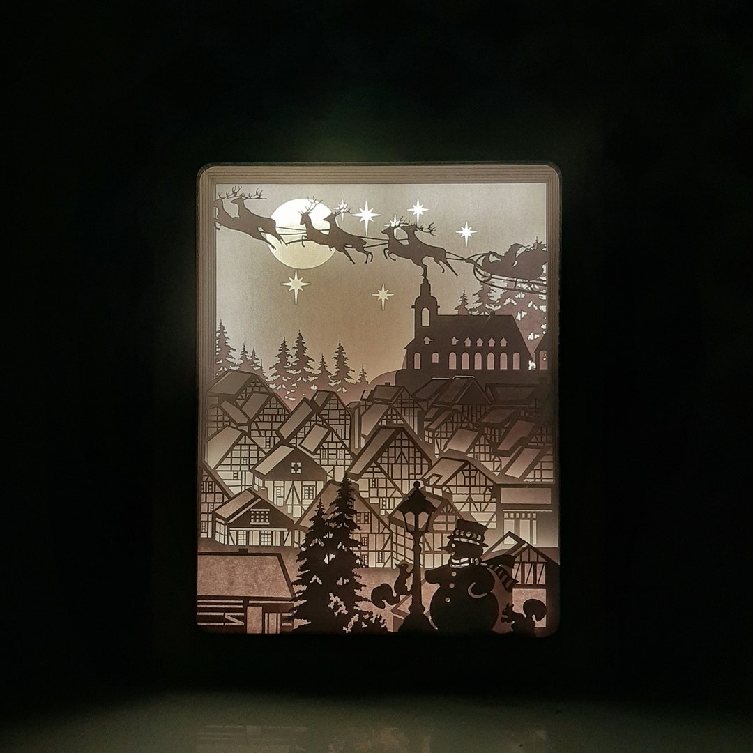 Merry Christmas Shadow Box/lightbox Snow Santa's Cabin Christmas ...