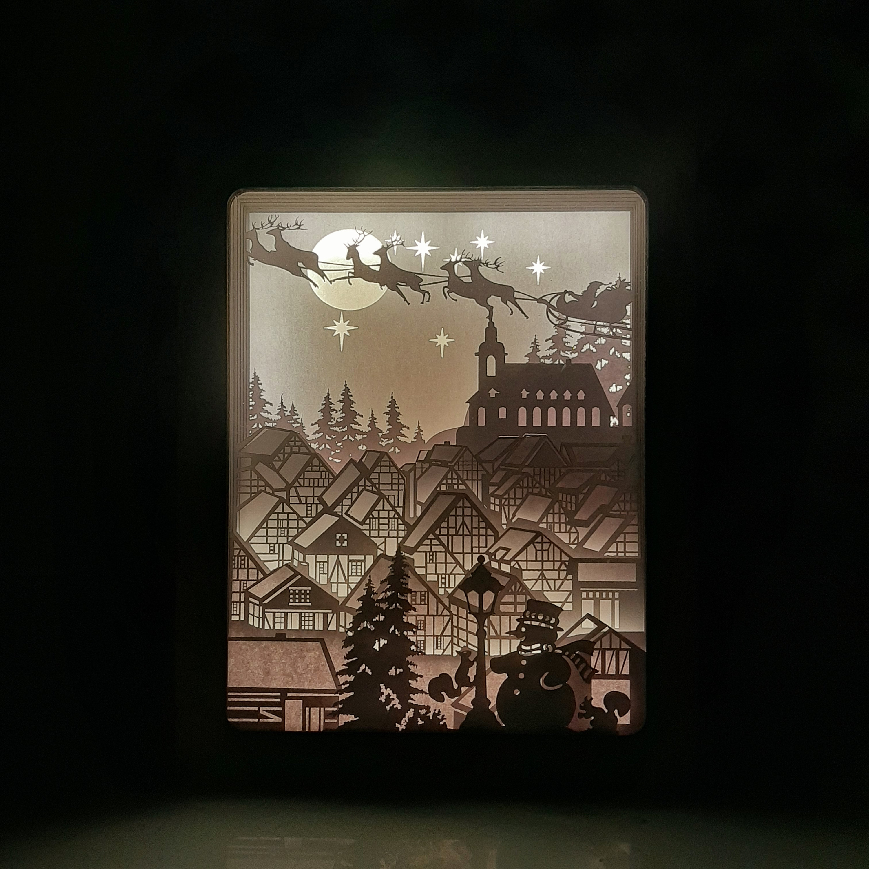 Merry Christmas Shadow Box/lightbox Snow Santa's Cabin - Etsy