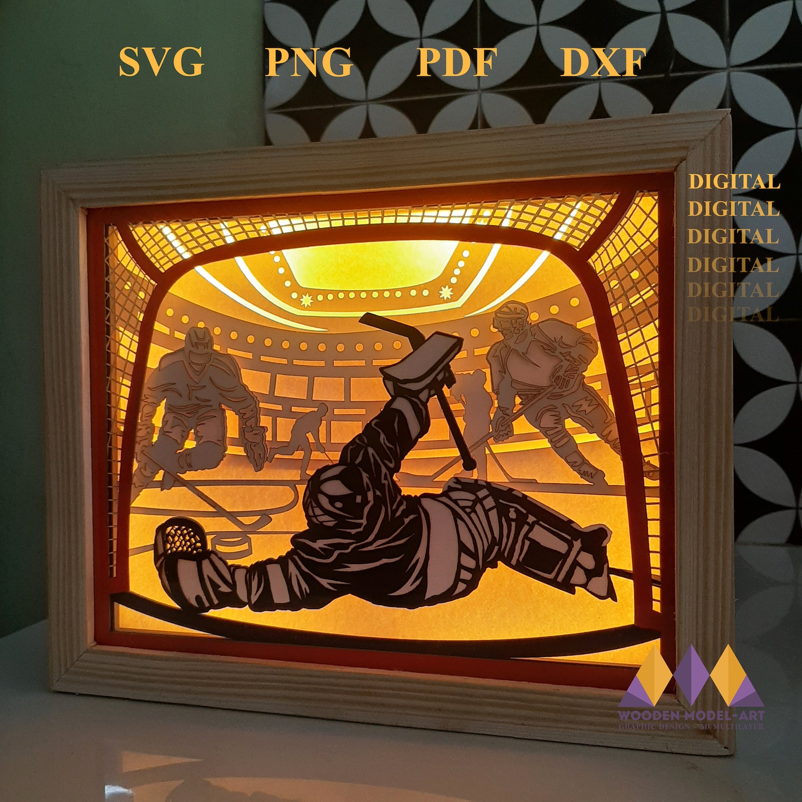 Hockey Paper Cut Light Box, Shadow Box,3d Layered, Svg, Silhouette ...