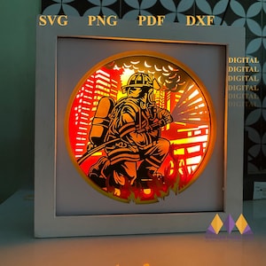 Firefighter Svg Light Box - Fireman Shadow Box - Firefighter 3D Paper ...