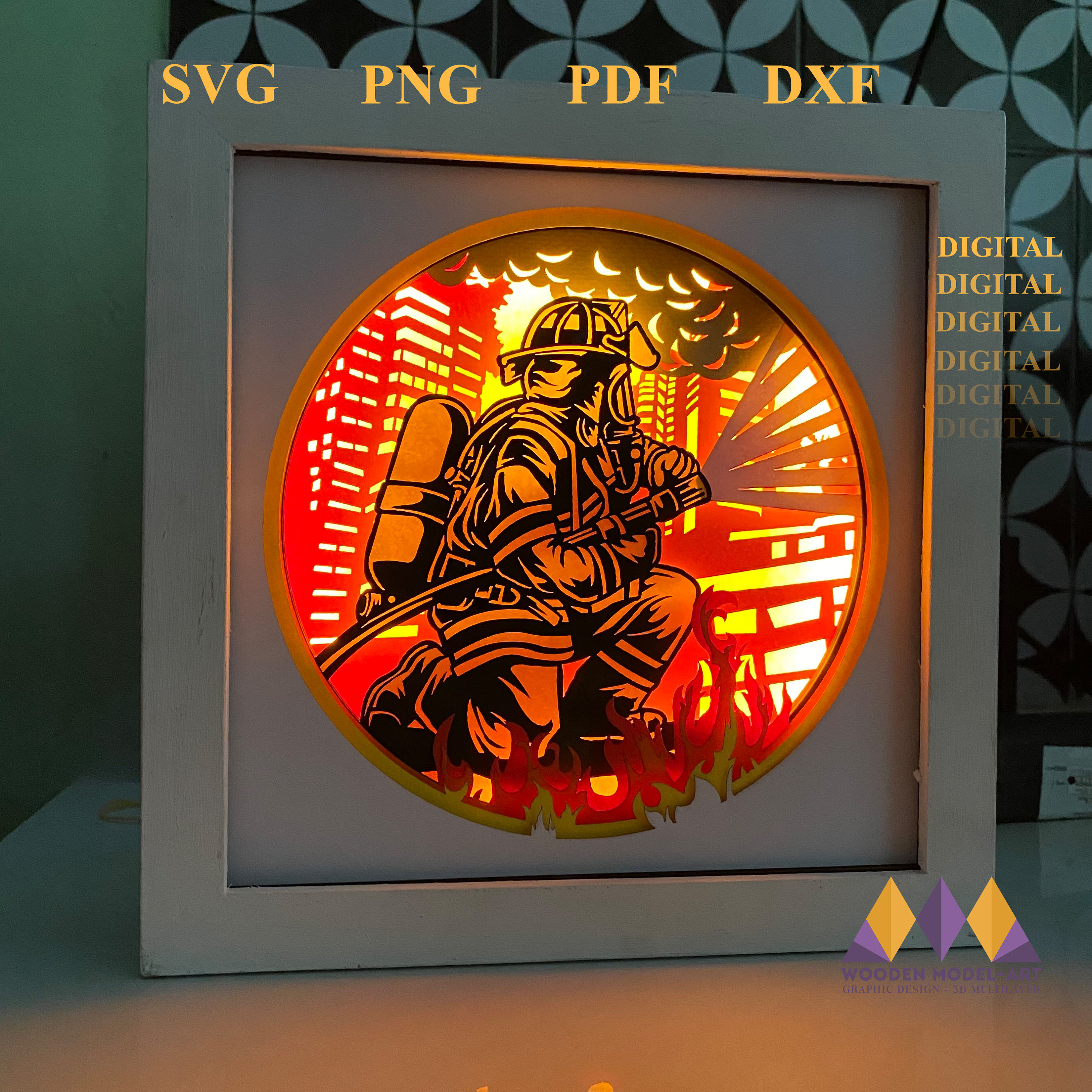 Firefighter Svg Light Box Fireman Shadow Box Firefighter | Etsy Canada