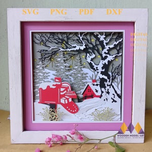 CHRISTMAS WINTER SCENE Shadow Box - 3D Svg Snow Day Light Box - Layered ...