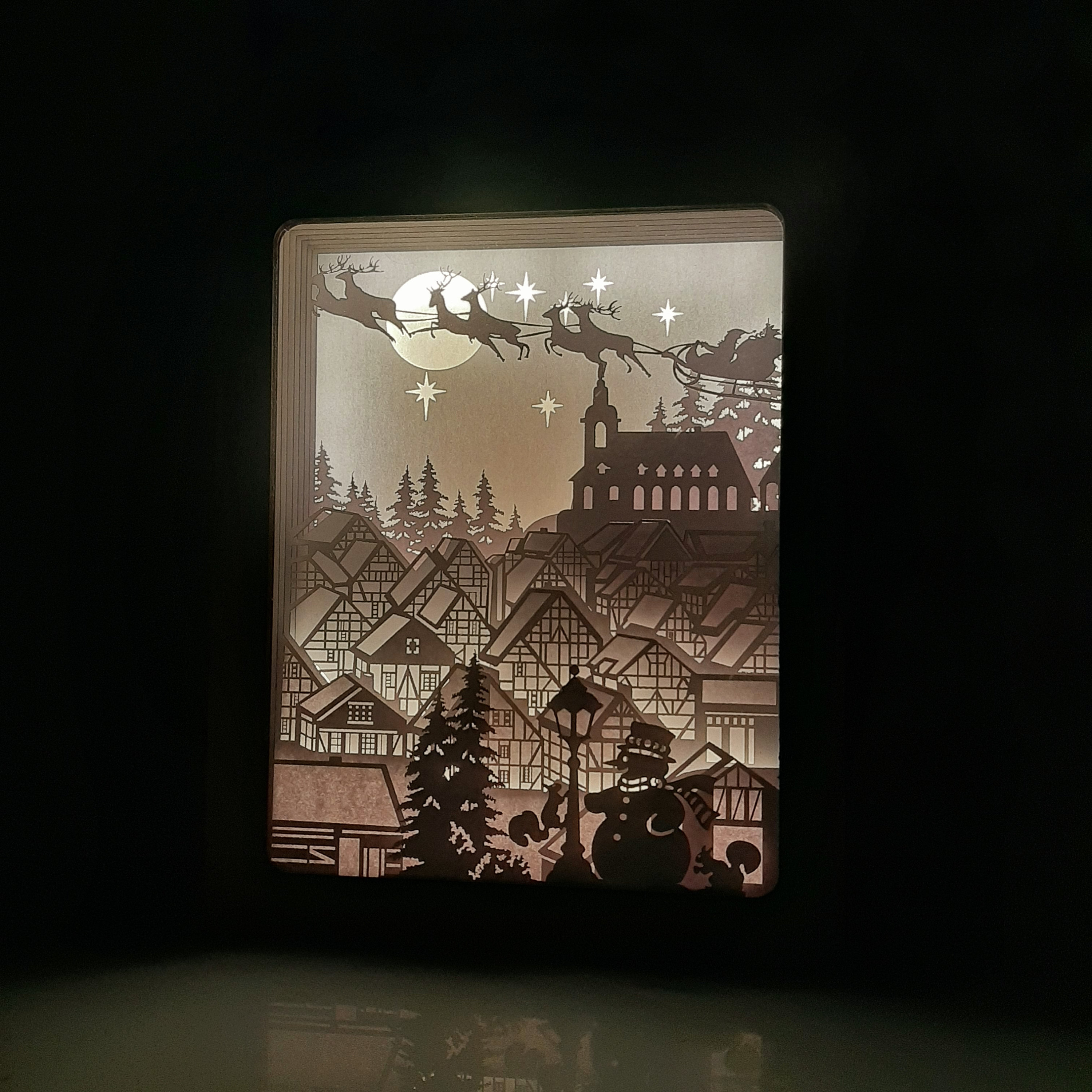 Merry Christmas Shadow Box/lightbox Snow Santa's Cabin - Etsy Canada