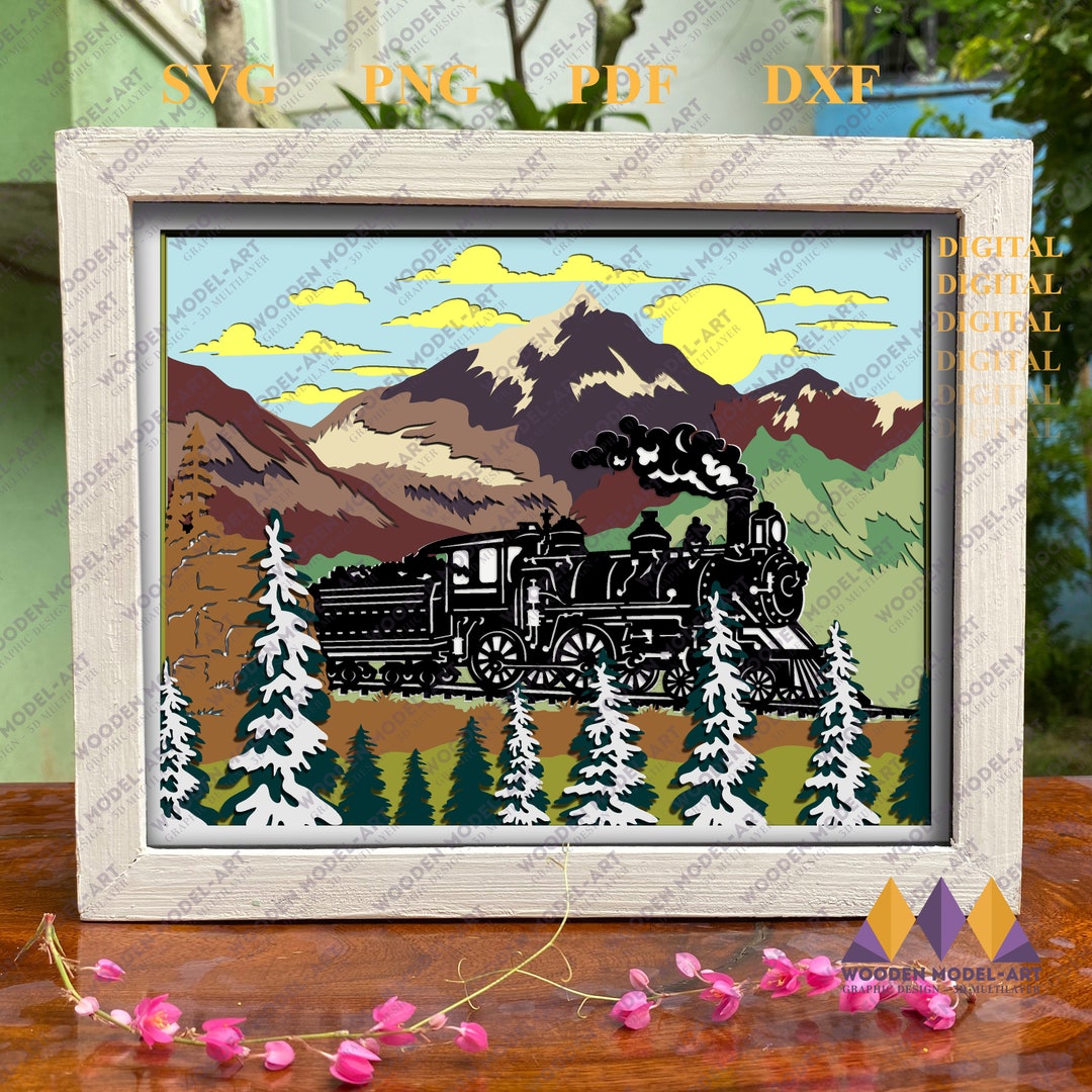 Train Shadow Box Template: Locomotive SVG, Cricut, Silhouette (digital ...