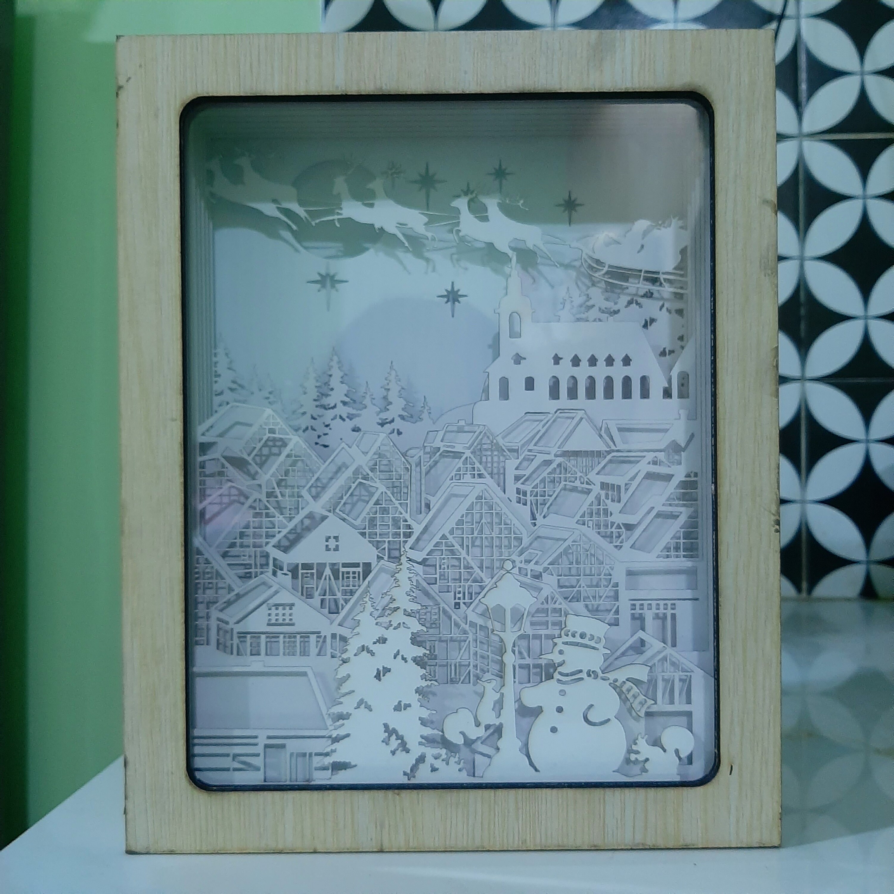 Merry Christmas Shadow Box/lightbox Snow Santa's Cabin - Etsy