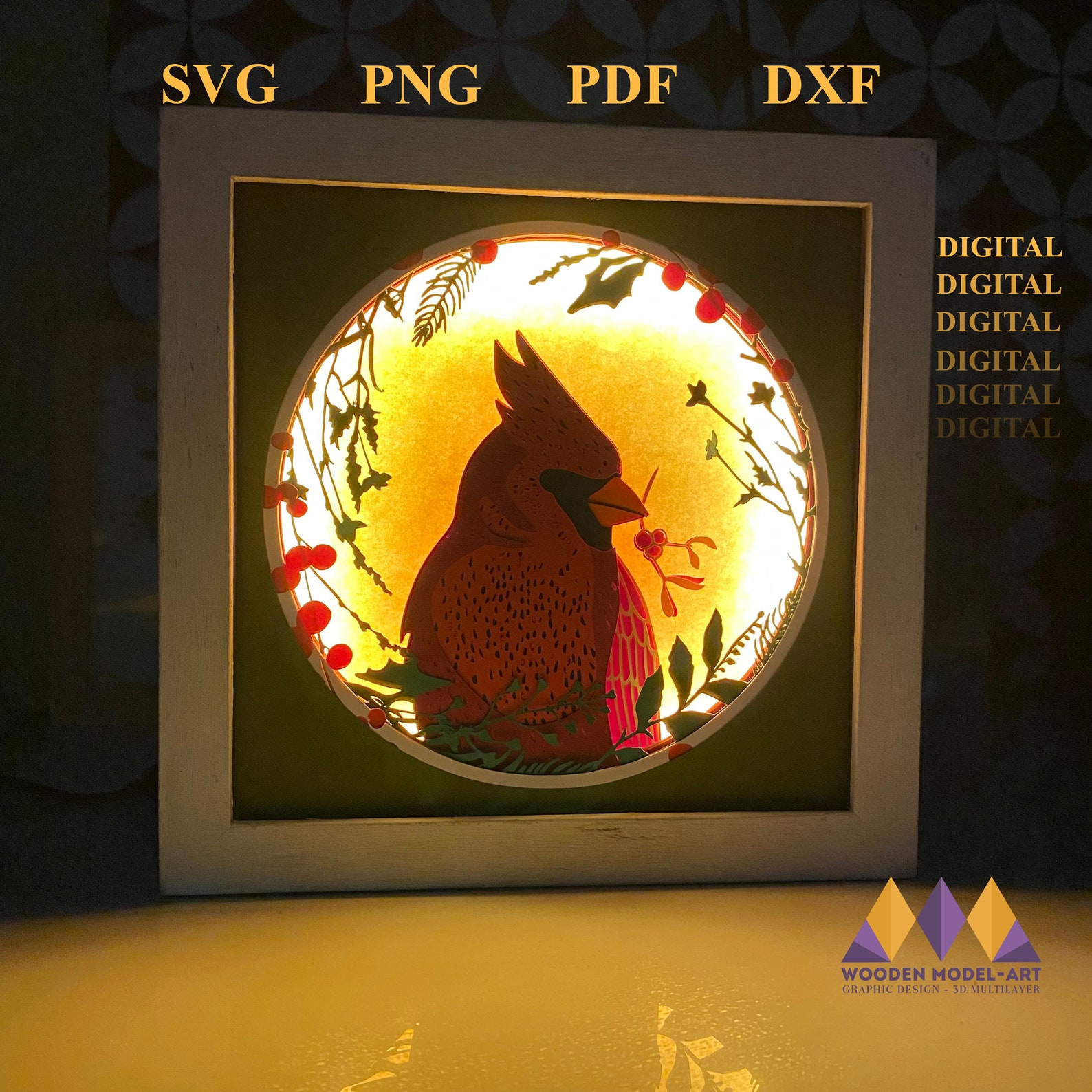 CARDINAL SVG Light Box 3D Red Cardinal CHRISTMAS Shadow Box for Cricut ...