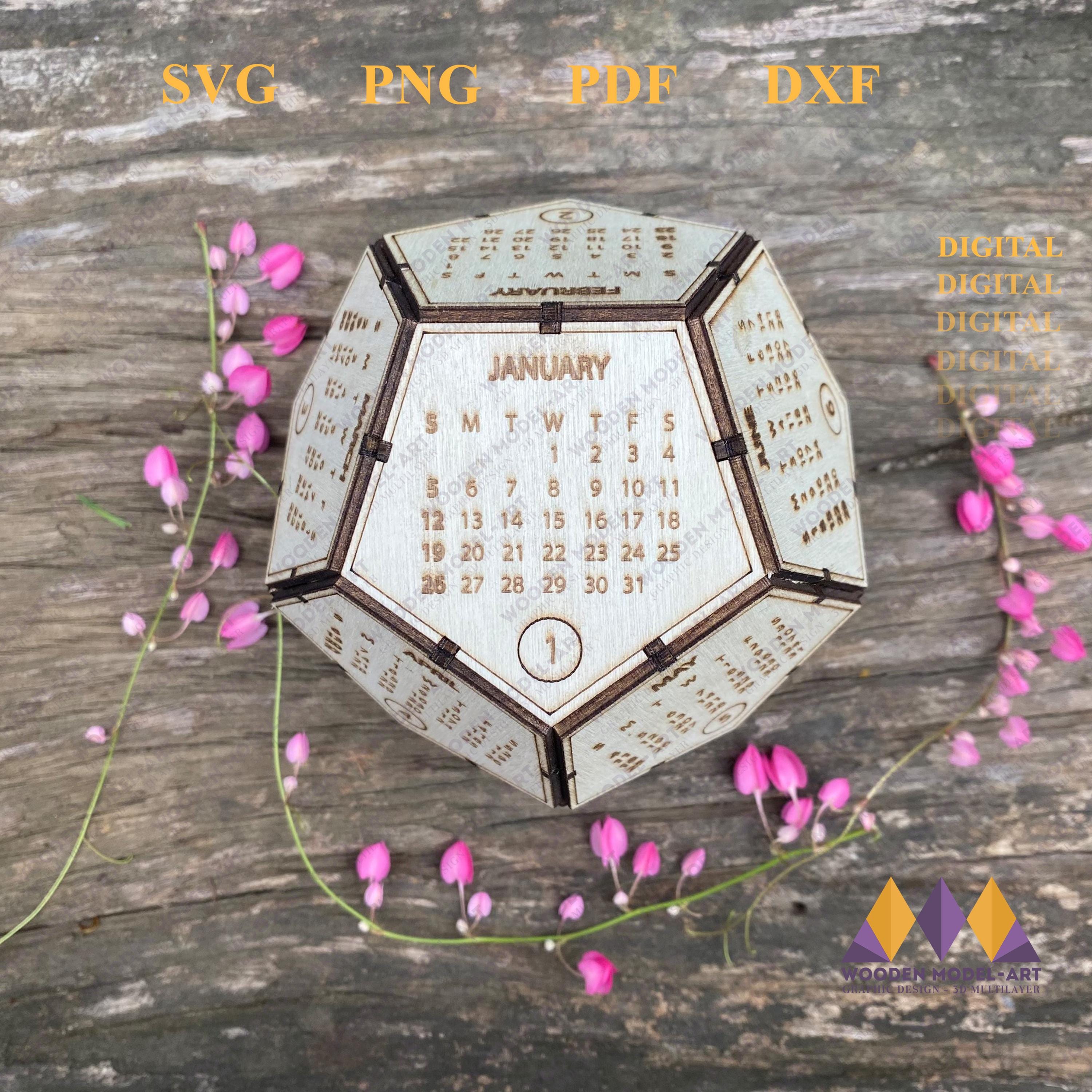 Laser Cut Pentagon Calendar 2026, Glowforge File (digital Download) - Etsy