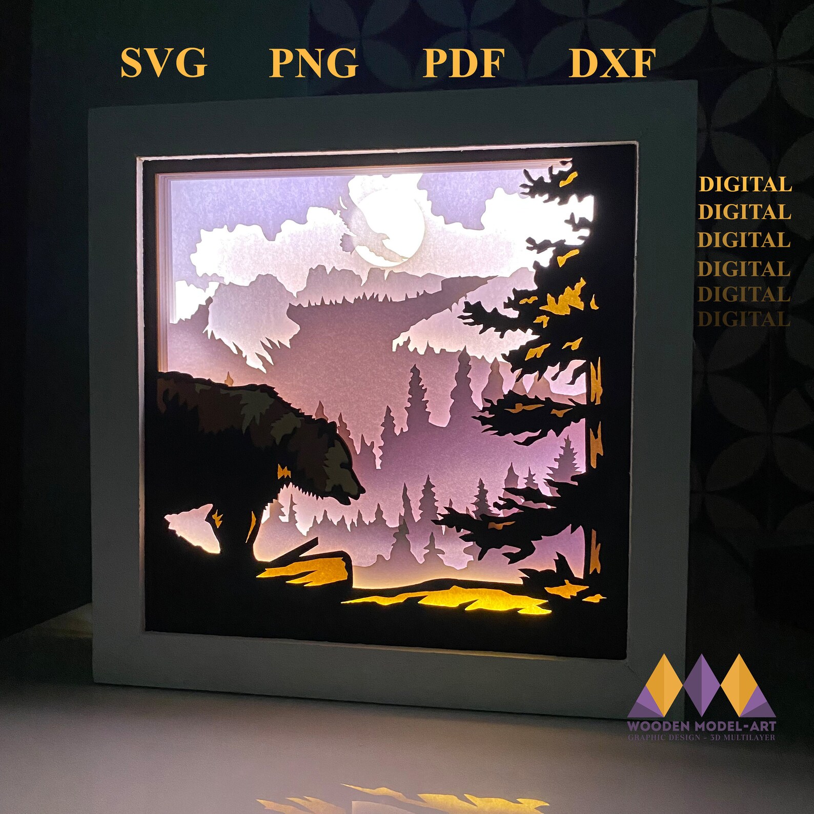 BEAR in FOREST Light Box Svg Bear Shadow Box for Cricut - Etsy