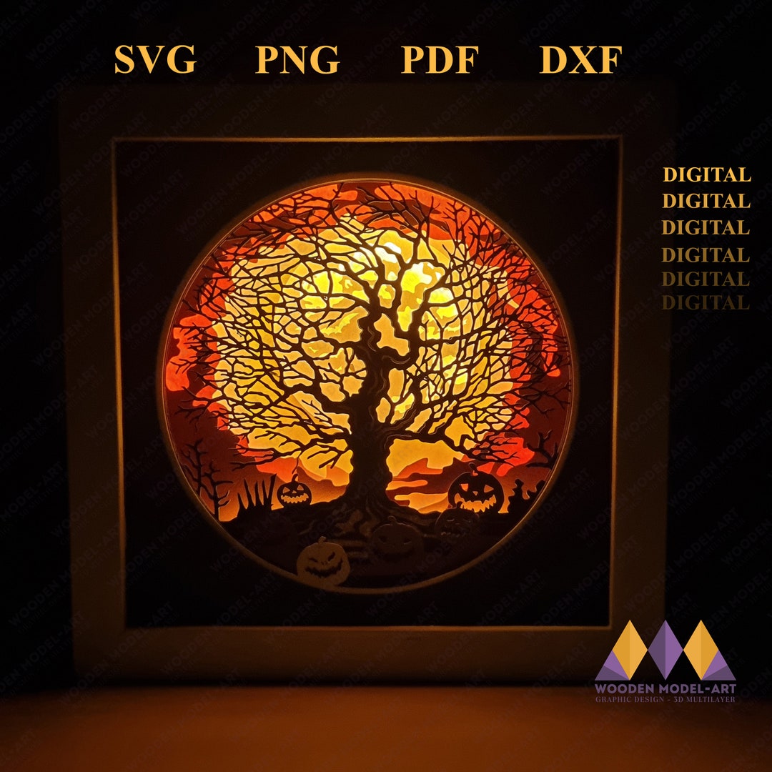 SPOOKY TREE Svg Light Box, Pumpkin Halloween Shadow Box, for Cricut ...