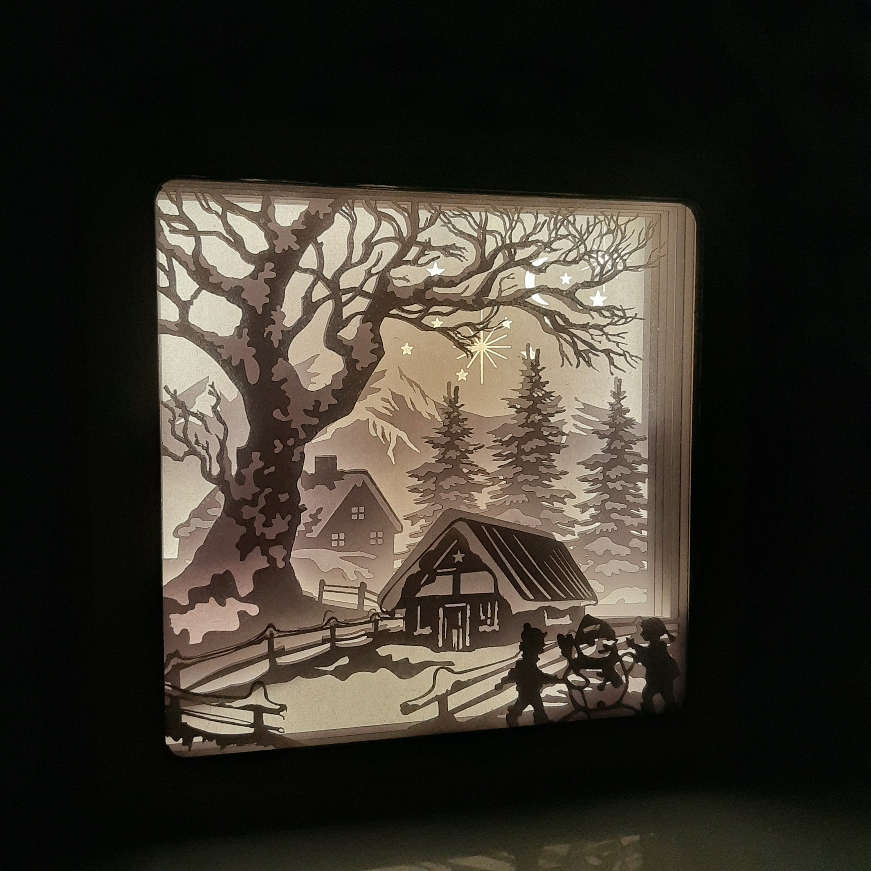 Merry Christmas Shadow Box/lightbox Snow Santa's Cabin - Etsy