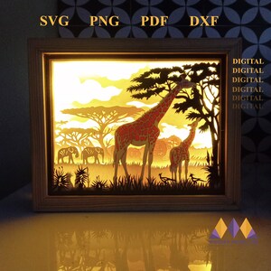 Giraffe Paper Cut Light Box, Shadow Box, 3d Layered, African Giraffe ...