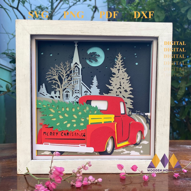 3D RED PICKUP Christmas Shadow Box Christmas Pine Tree Decor - Etsy