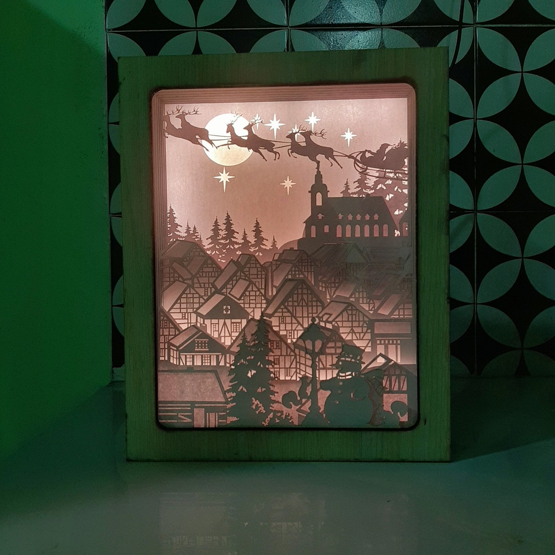 Merry Christmas Shadow Box/lightbox Snow Santa's Cabin - Etsy