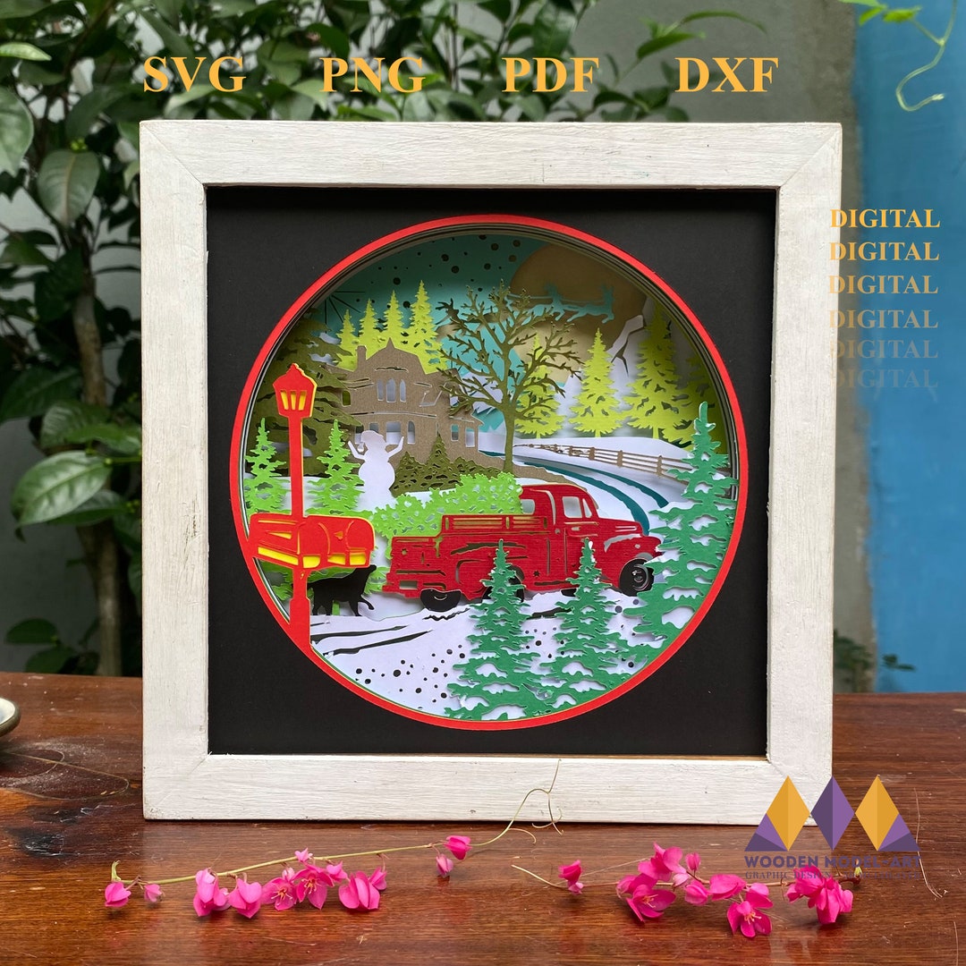 RED TRUCK Christmas Light Box Winter Christmas Village House Svg Shadow ...