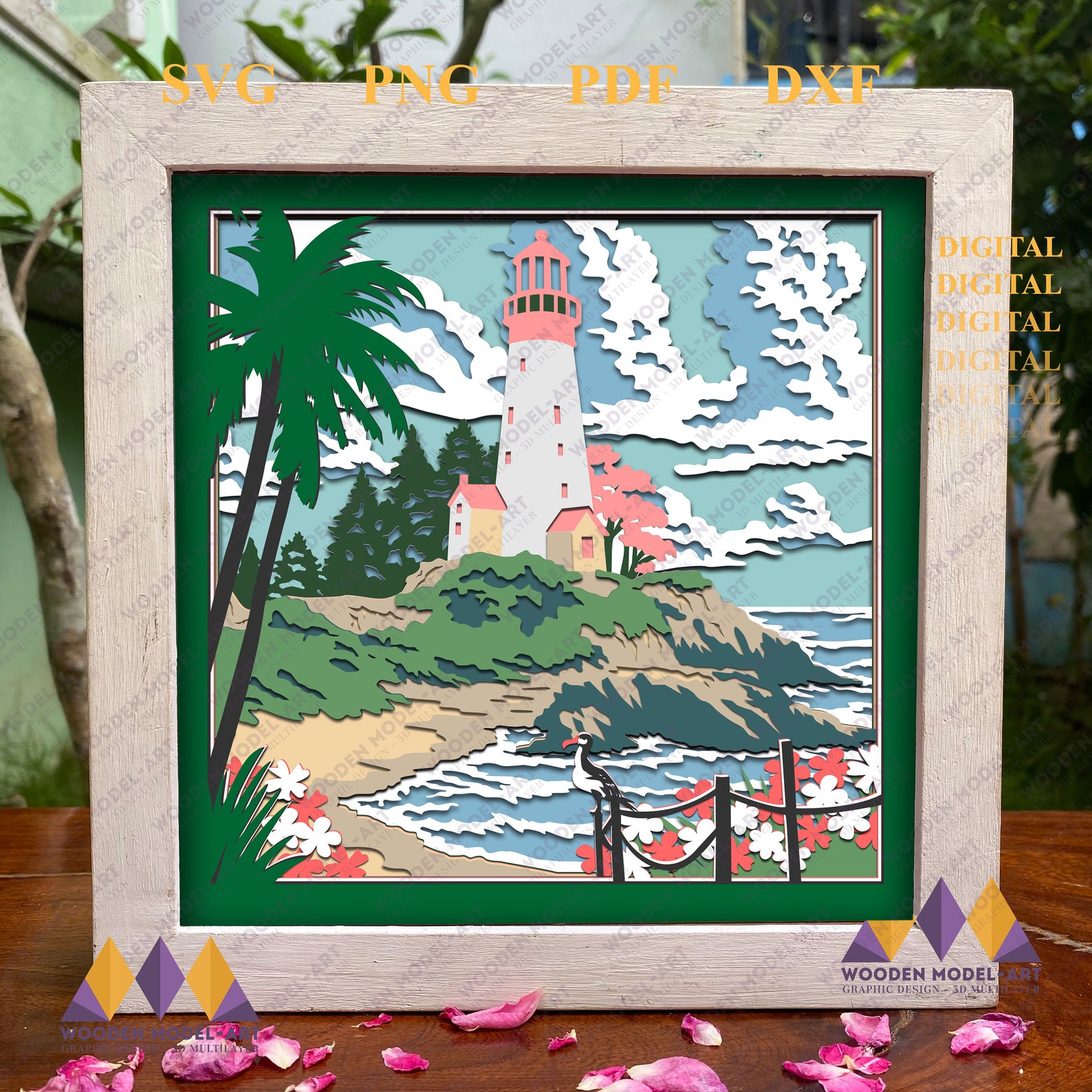 Lighthouse Shadow Box SVG: Four Seasons 3D Paper Cut Template (digital ...