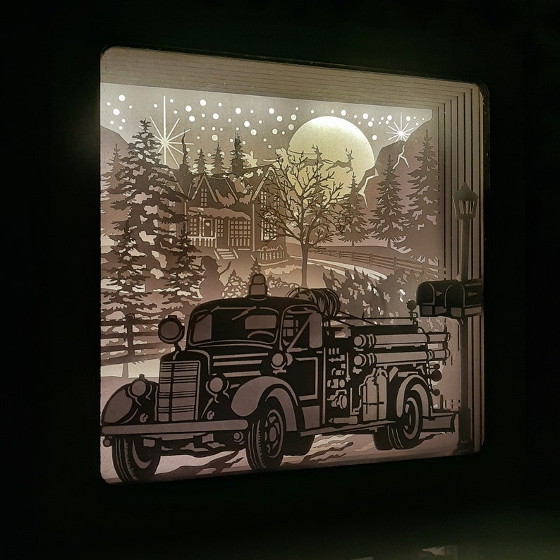 Fire Truck Christmas Shadow Box/firefighter Shadow Box/light - Etsy