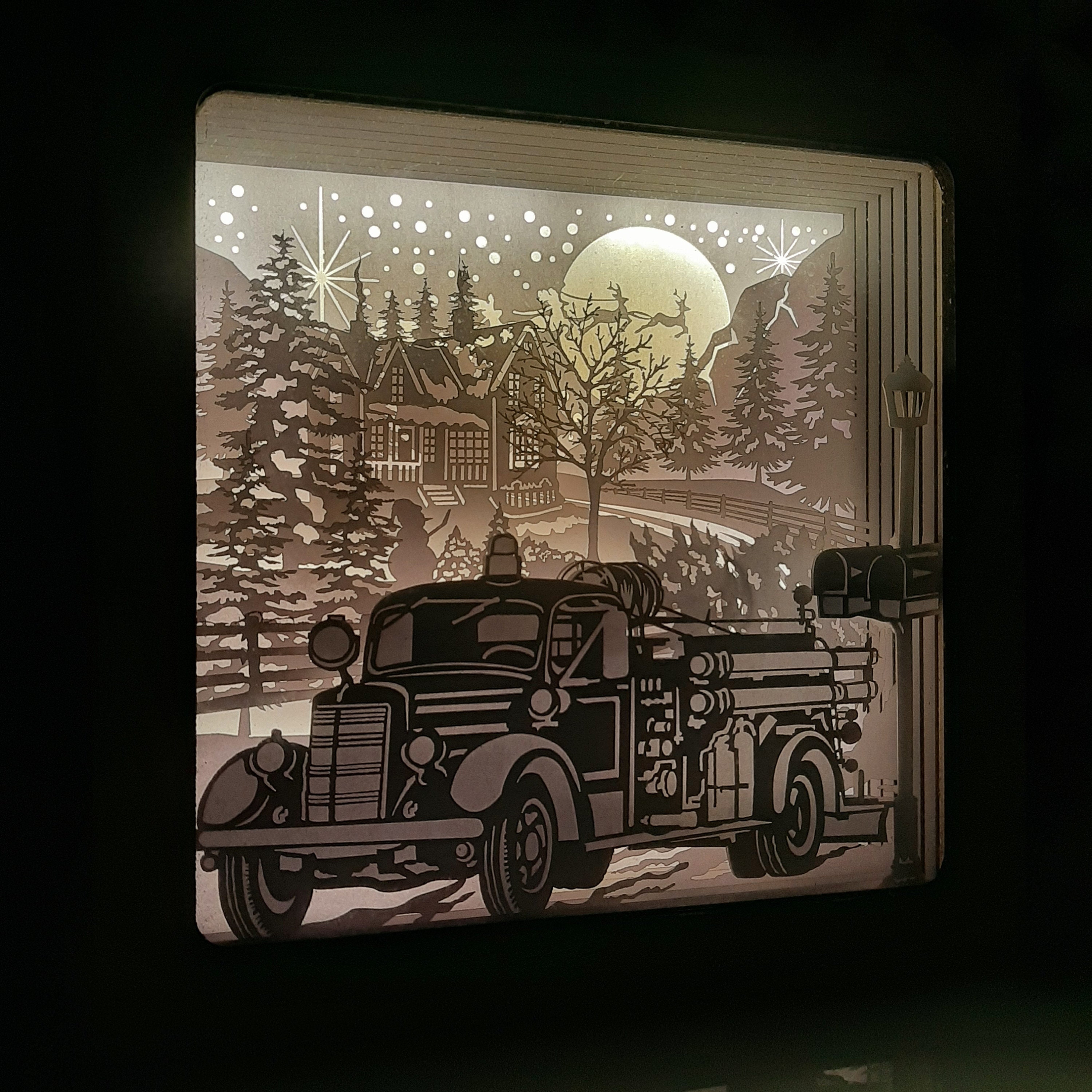 Fire Truck Christmas Shadow Box/firefighter Shadow Box/light - Etsy