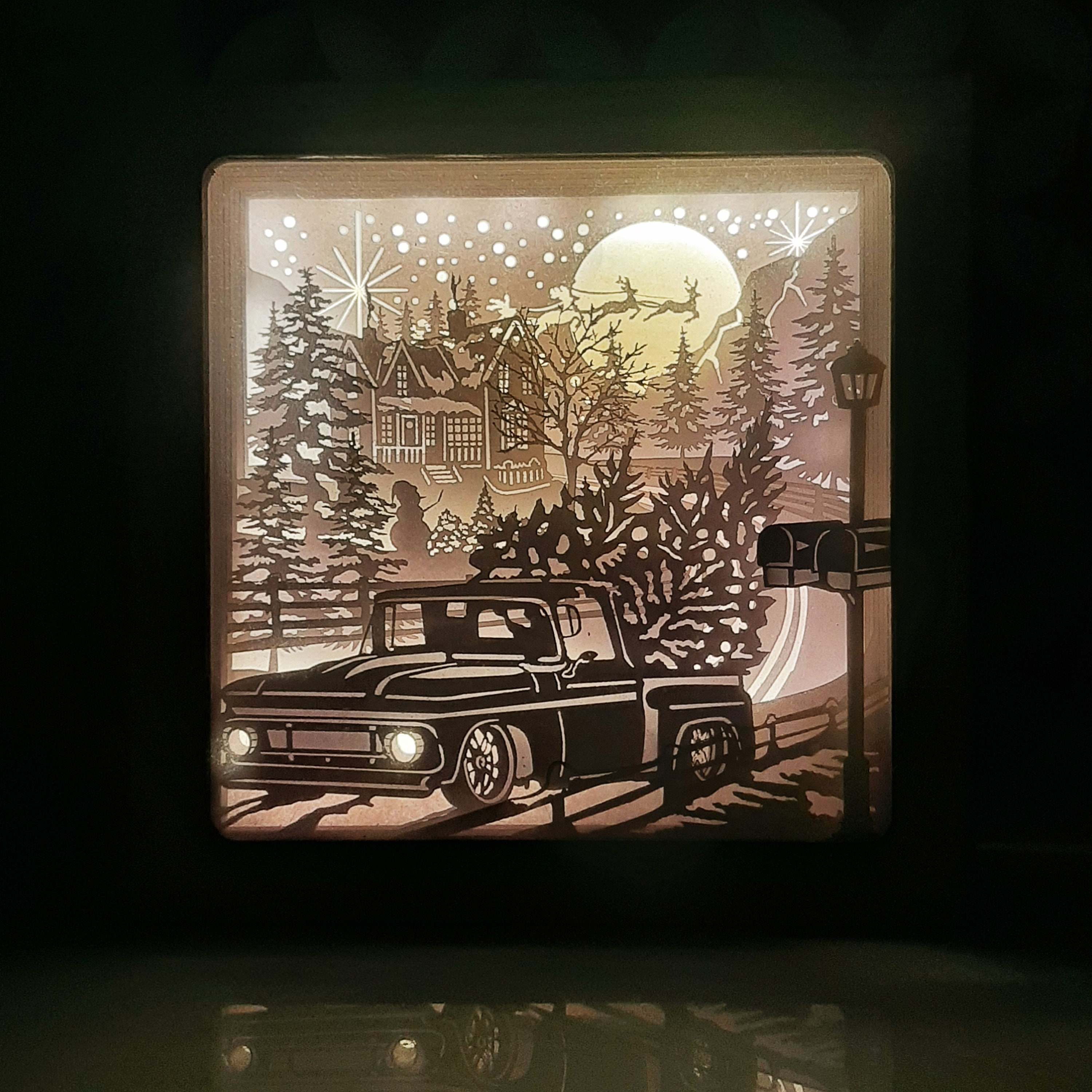 Merry Christmas Shadow Box/vintage Red Car With Xmas Pine - Etsy