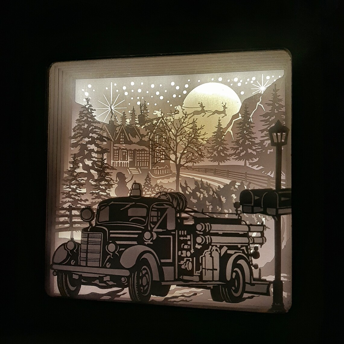 Fire Truck Christmas Shadow Box/firefighter Shadow Box/light - Etsy