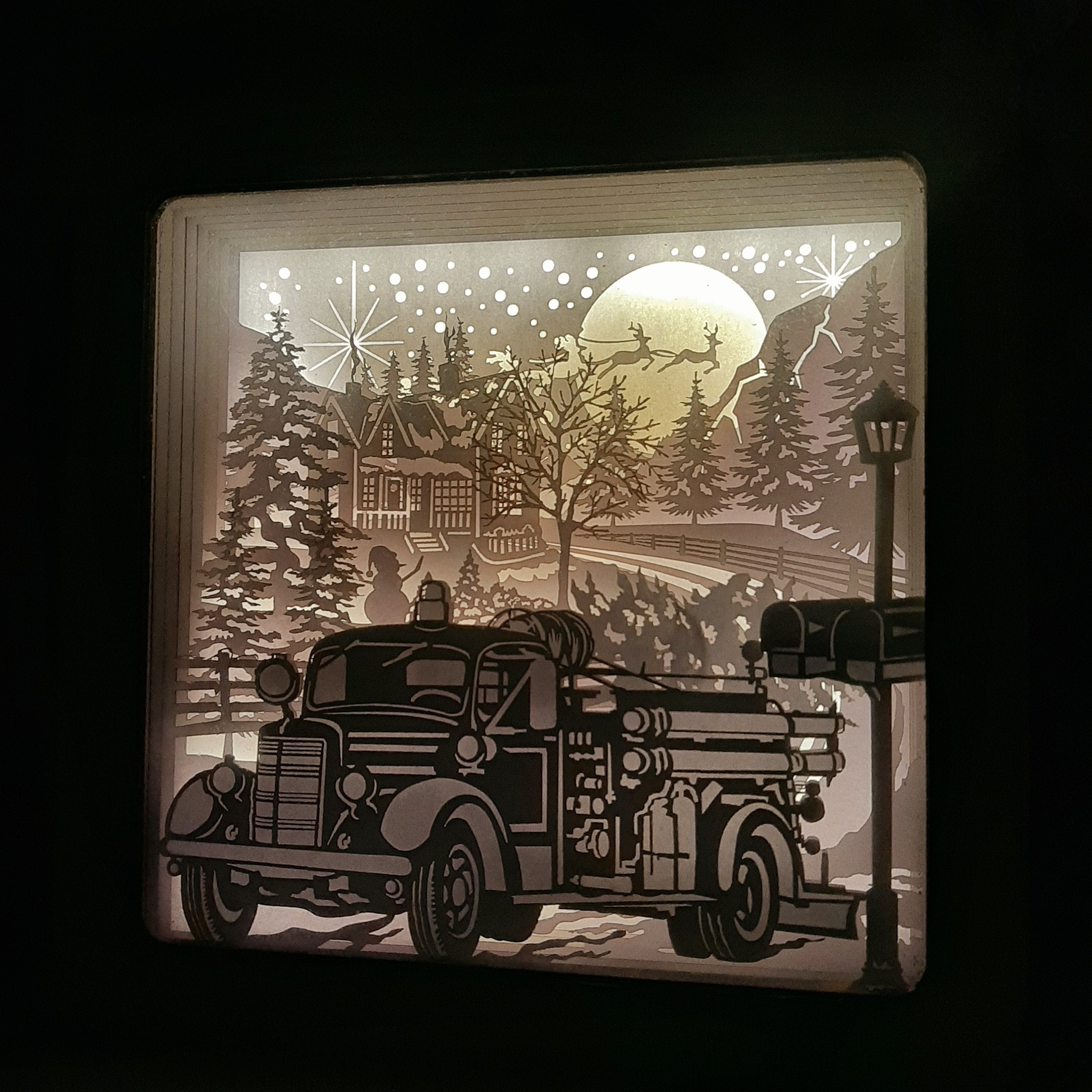 Fire Truck Christmas Shadow Box/firefighter Shadow Box/light - Etsy
