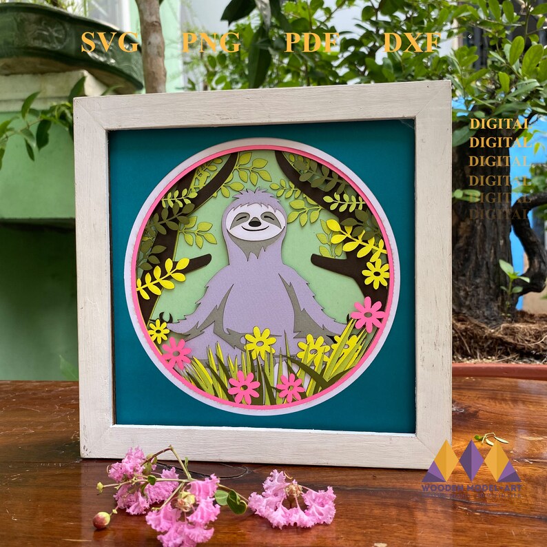 3D SLOTH Svg Sloth Yoga Shadow Box Cricut Files Cardstock - Etsy