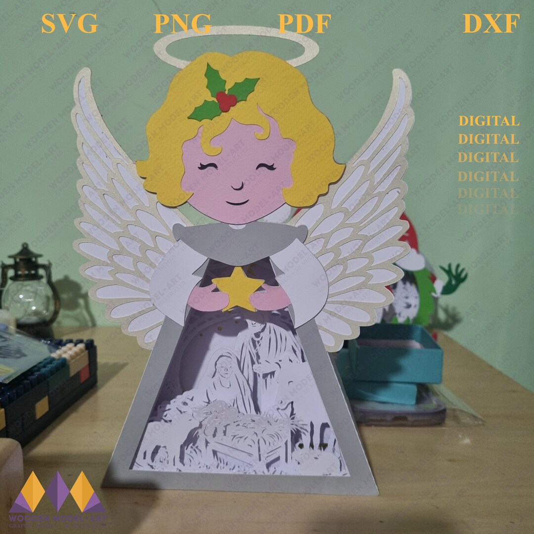 ANGEL NATIVITY Shadow Box Svg - CHRISTMAS Angel Nativity Light Box - 3d ...