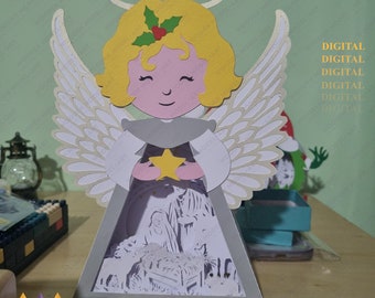 Angel Nativity Shadow Box Svg, Angel Shadow Box Svg, 3d Lantern Svg ...