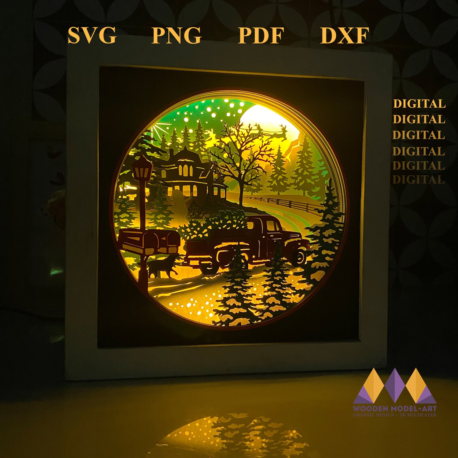 RED TRUCK Christmas Light Box Winter Christmas Village House - Etsy