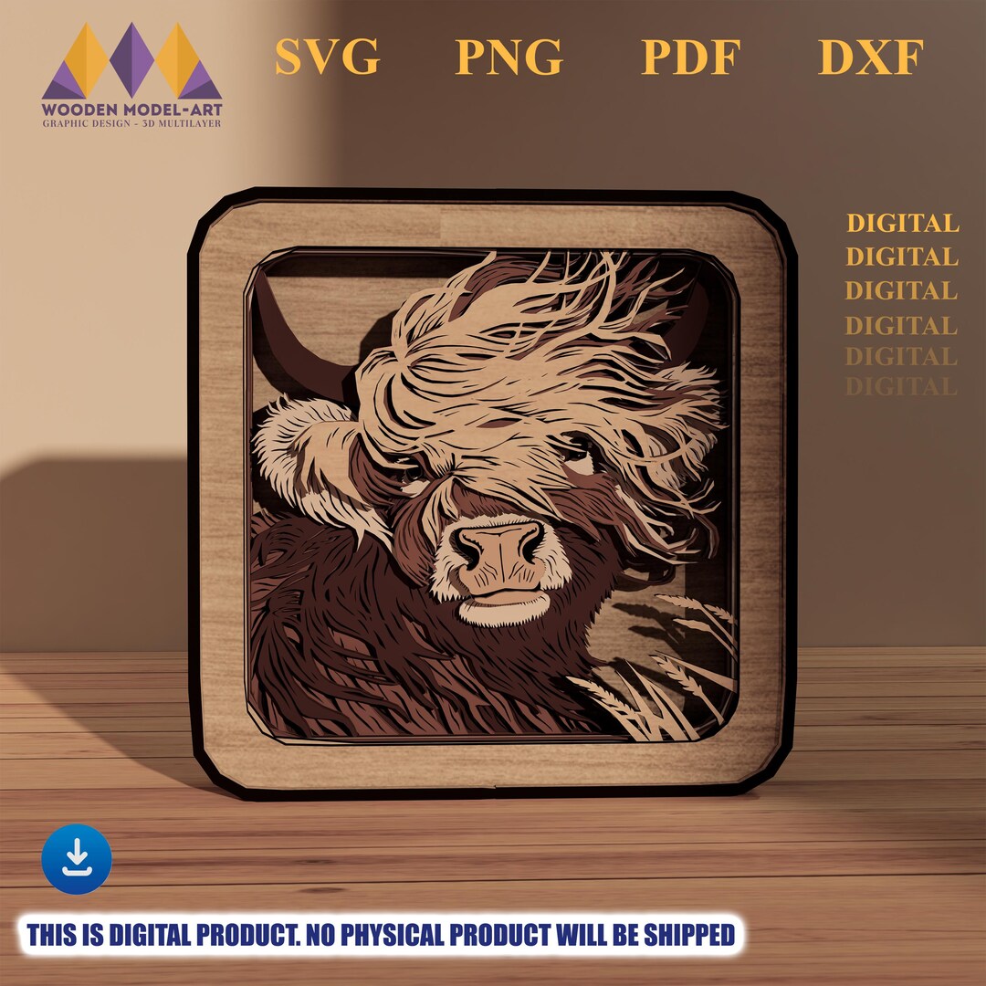 Highland Cow Shadow Box SVG: Multilayer Laser Cut File (digital ...