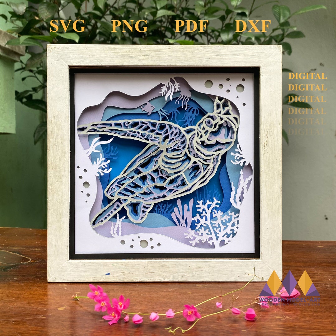 SEA TURTLE Shadow Box - 3D Sea Turtle Light Box Layered Svg - Turtle ...