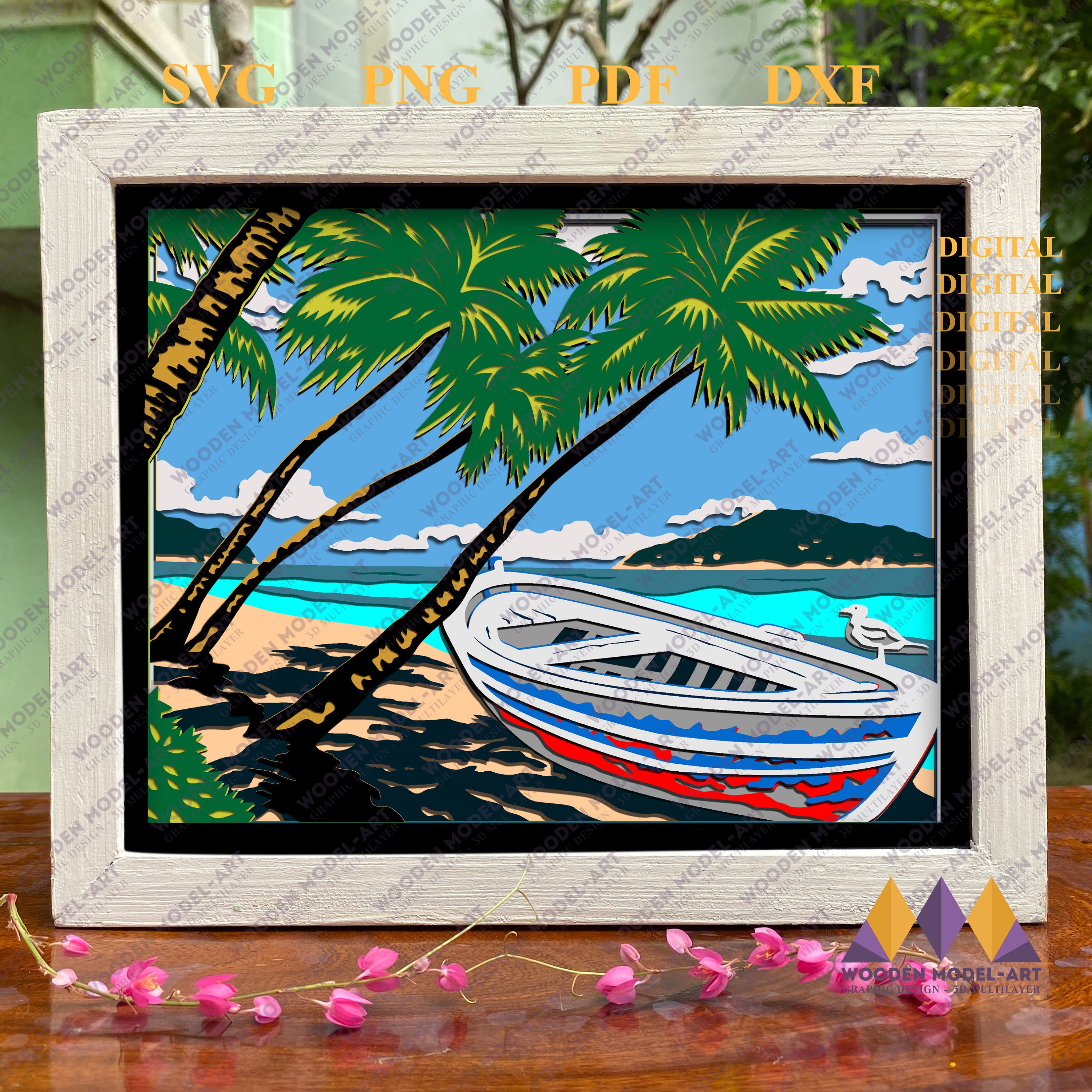 3D Beach Scene Shadow Box SVG: Boat Landscape (digital Download) - Etsy