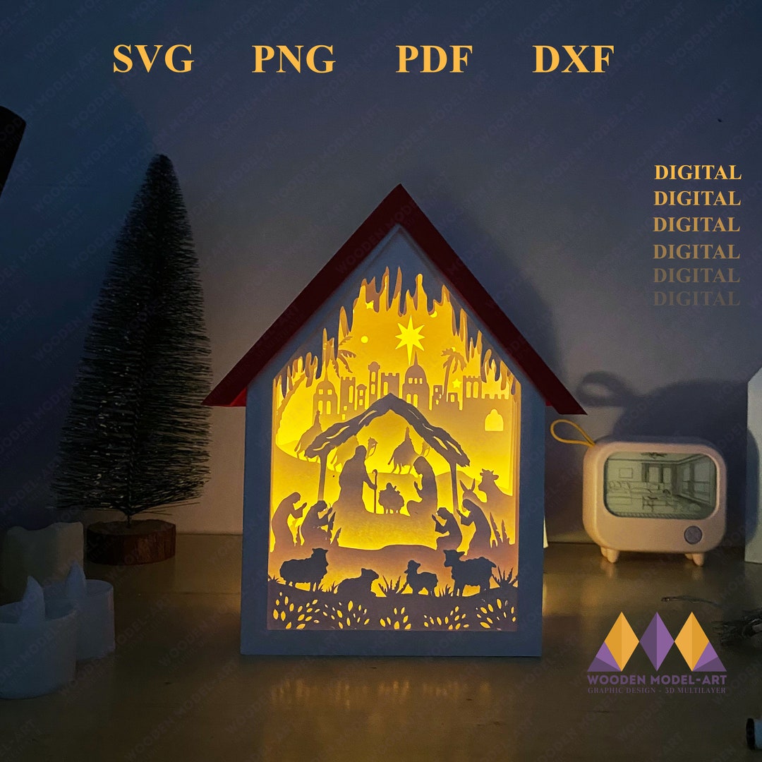 Nativity Christmas Lantern Light Box SVG: DIY Paper Lamp Templates - Etsy