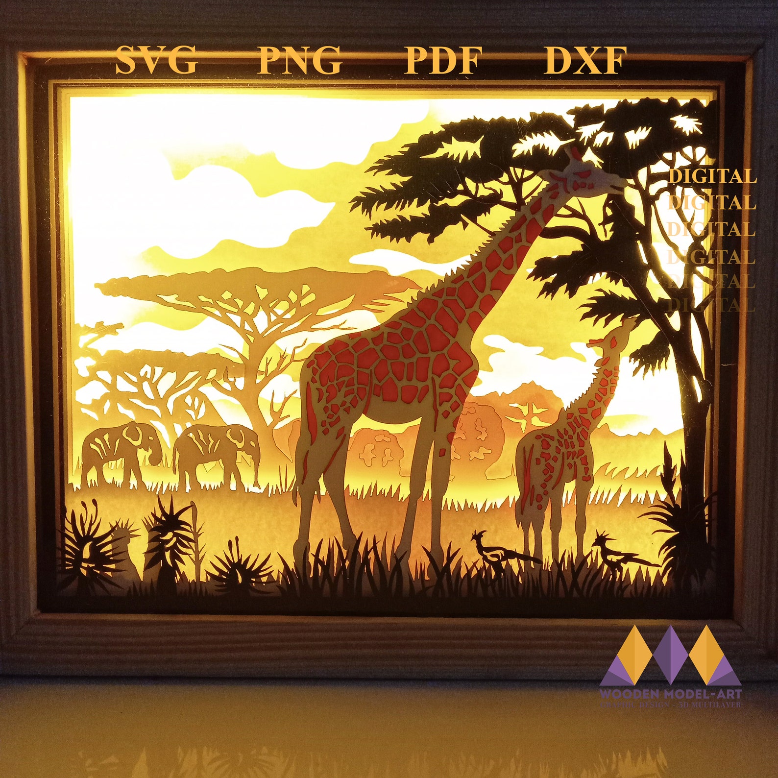 Giraffe Paper Cut Light Box, Shadow Box, 3d Layered, African Giraffe ...
