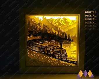 MOUNTAIN RAILWAYS Light Box, Vintage Train Svg Shadow Box, 3D Train Svg ...