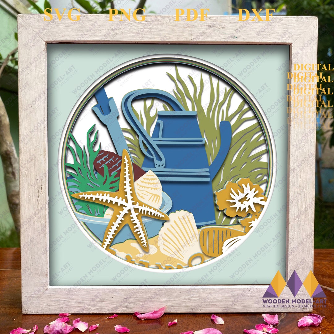 3D SEASHELLS SVG Shadow Box, Starfish, Summer Beach Layered, Cardstock ...