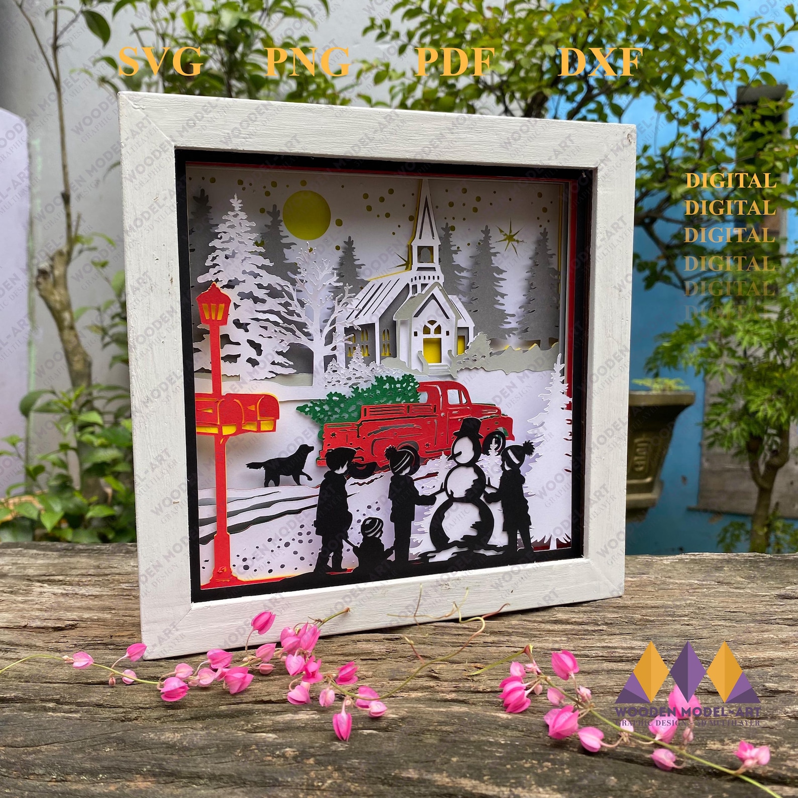Christmas Shadow Box Scene: 3D Paper Cut Lightbox Template (SVG, PDF ...