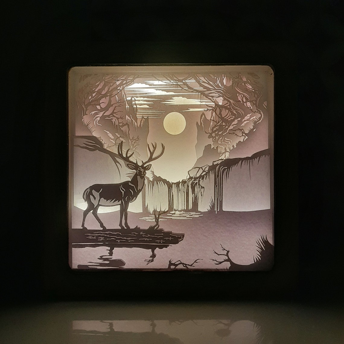 Deer in Waterfall Shadow Box/deer in Christmas Light | Etsy